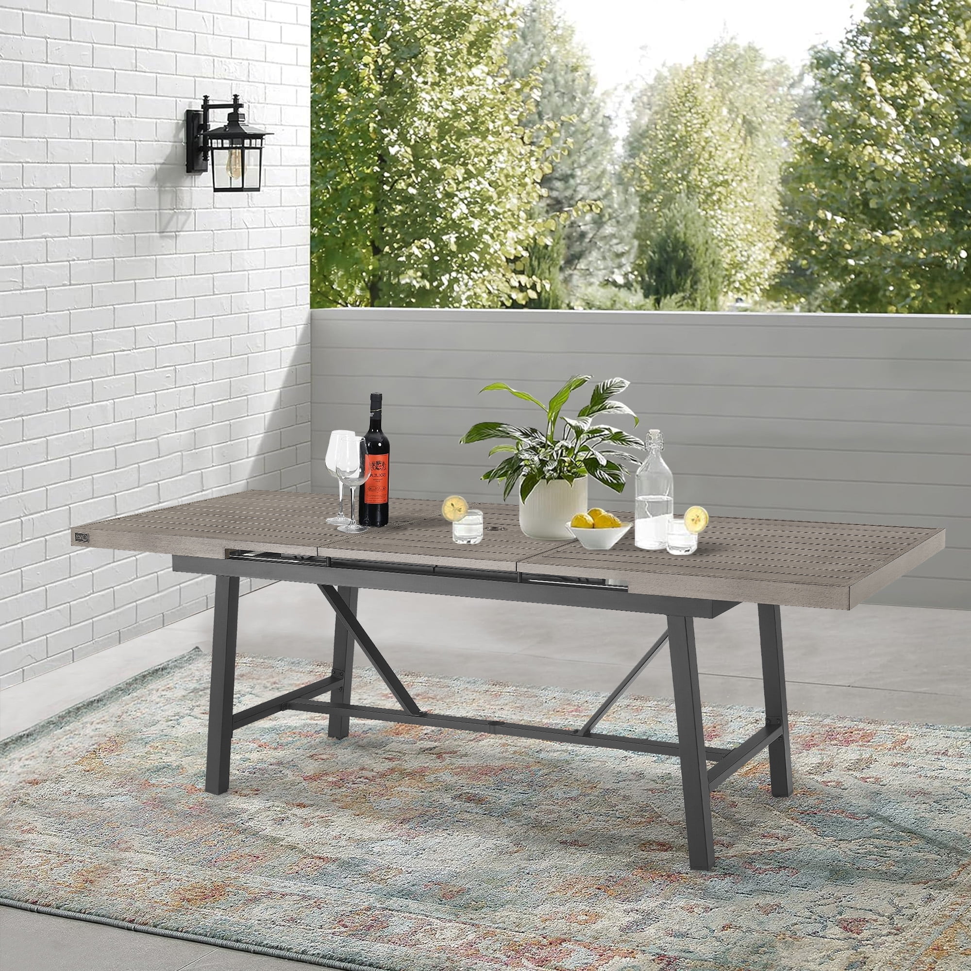 Ulax Furniture Outdoor/Indoor Rectangular Automatic Extendable Aluminum ...