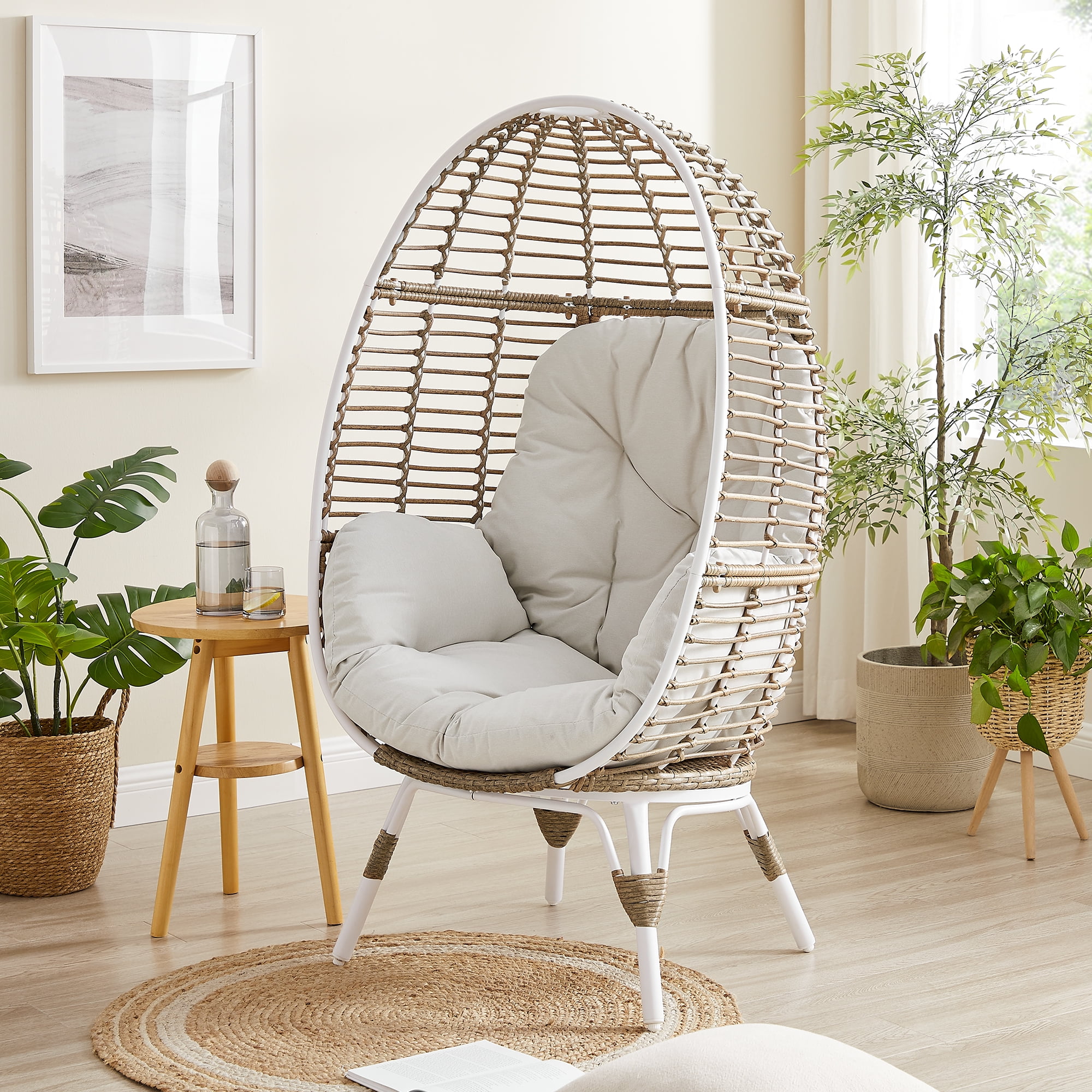 Ulax Furniture Outdoor Indoor Egg Chair with Cushion All-Weather Wicker ...
