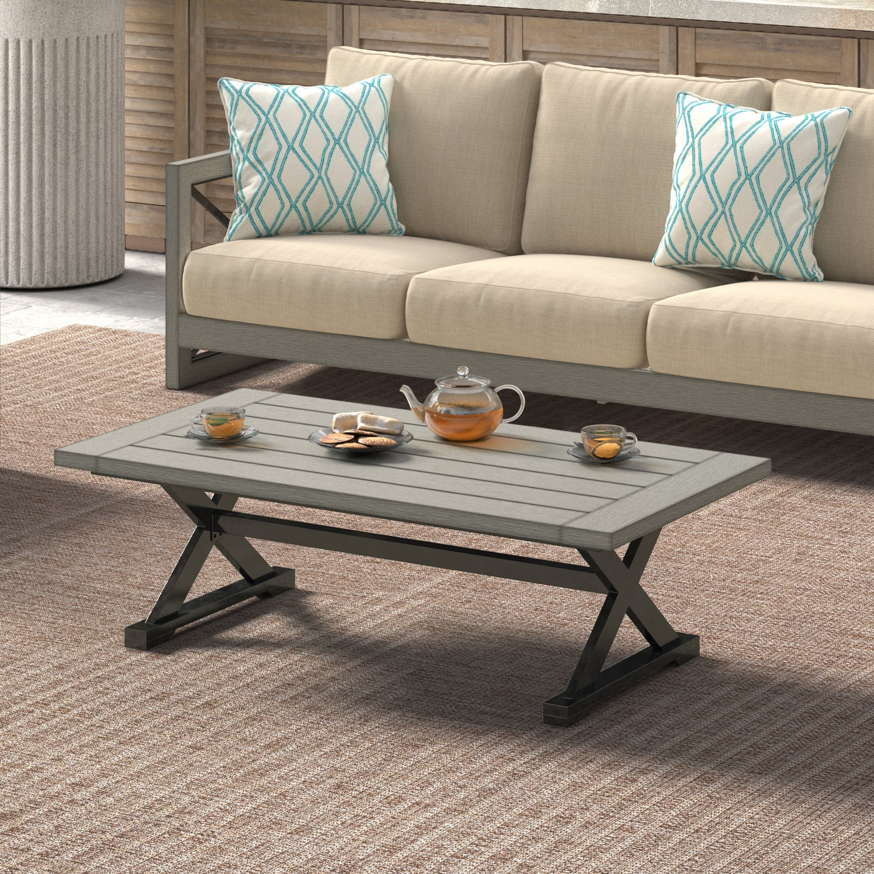 Ulax Furniture Outdoor Rectangular Coffee Table With Aluminum Tabletop ...