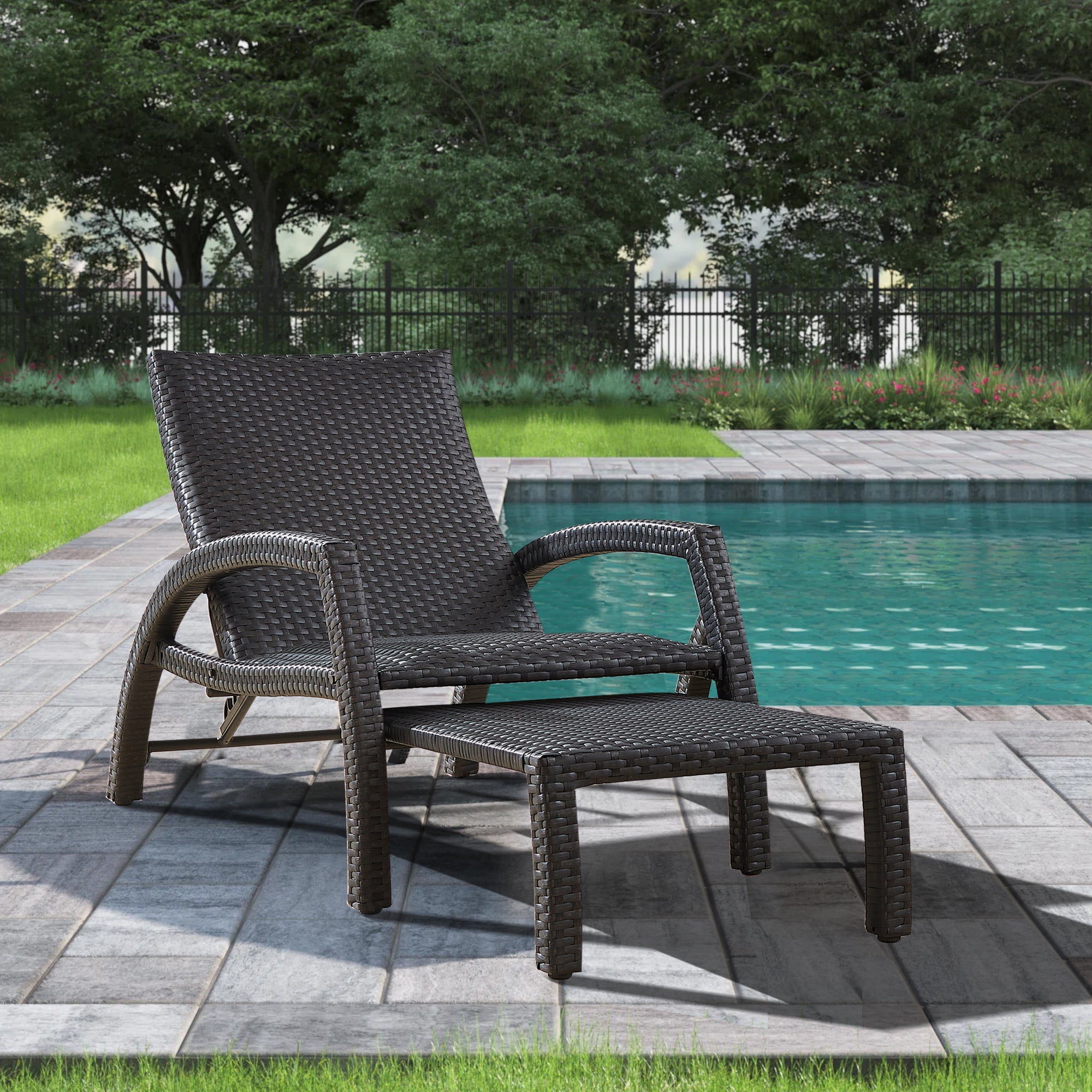 Ulax Furniture Outdoor Wicker Convertible Chaise Lounge Patio Woven ...