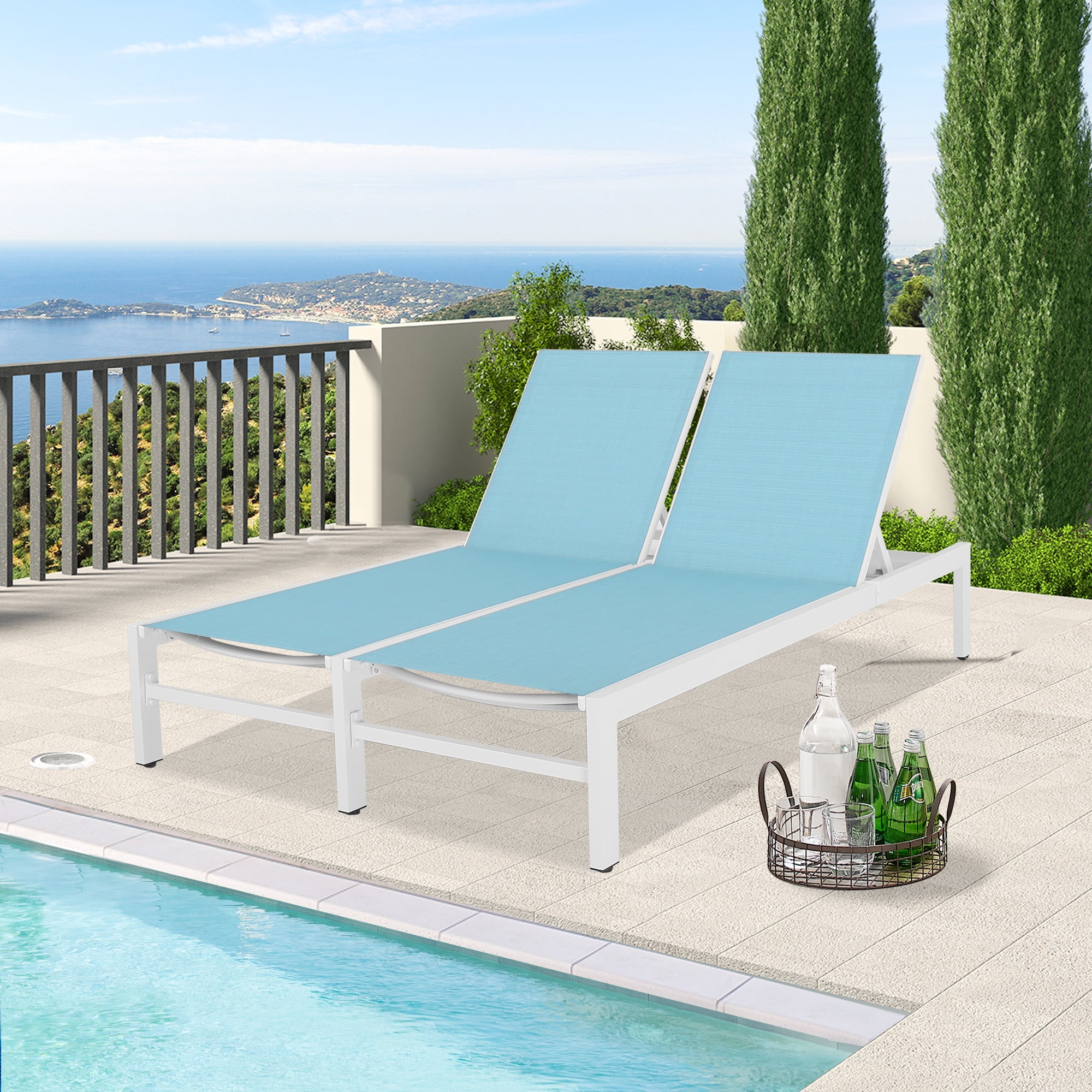 Ulax Furniture Aluminum Double Chaise Lounge Outdoor Adjustable ...