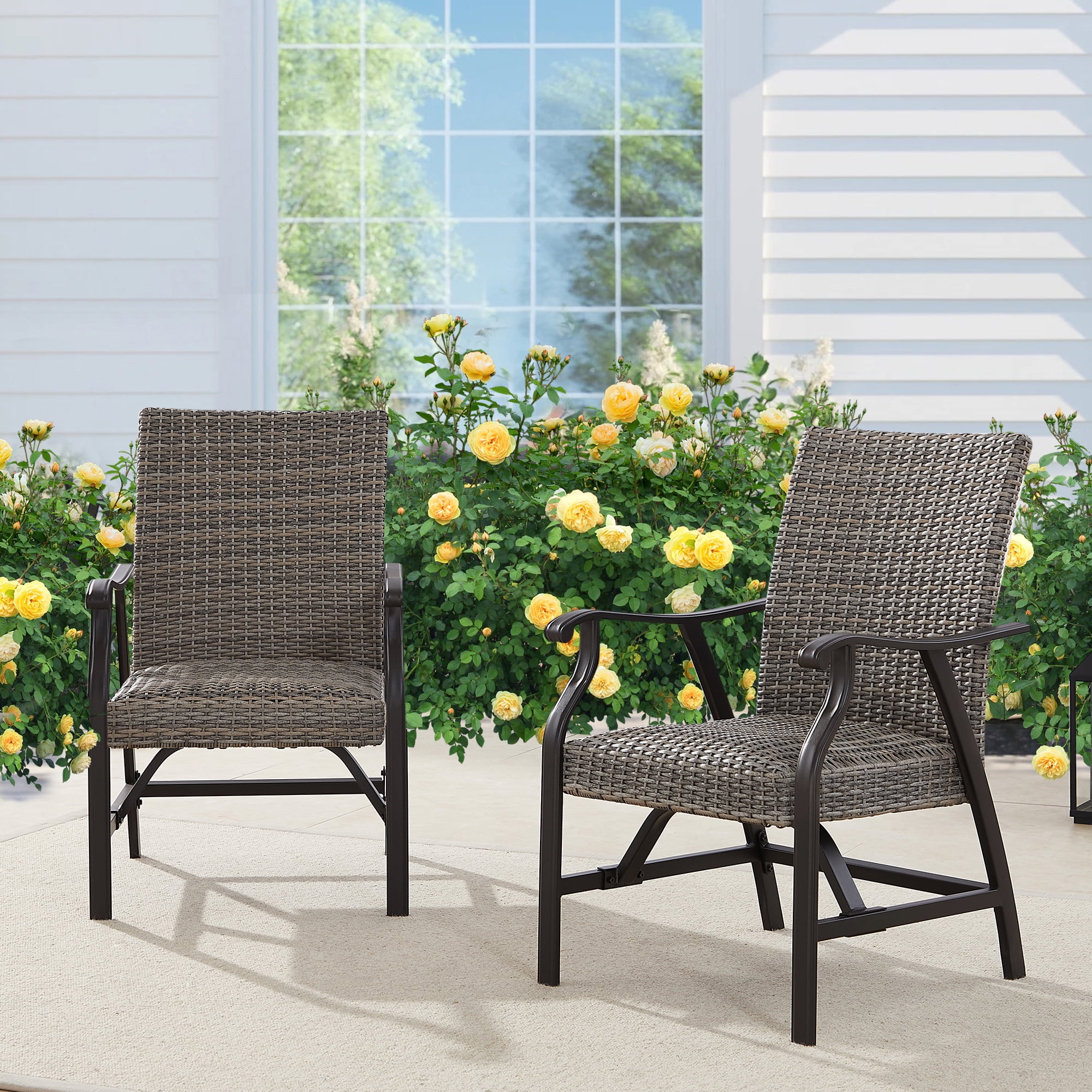 Ulax Furniture Rattan Patio Motion Rocking Dining Chairs Padded with ...