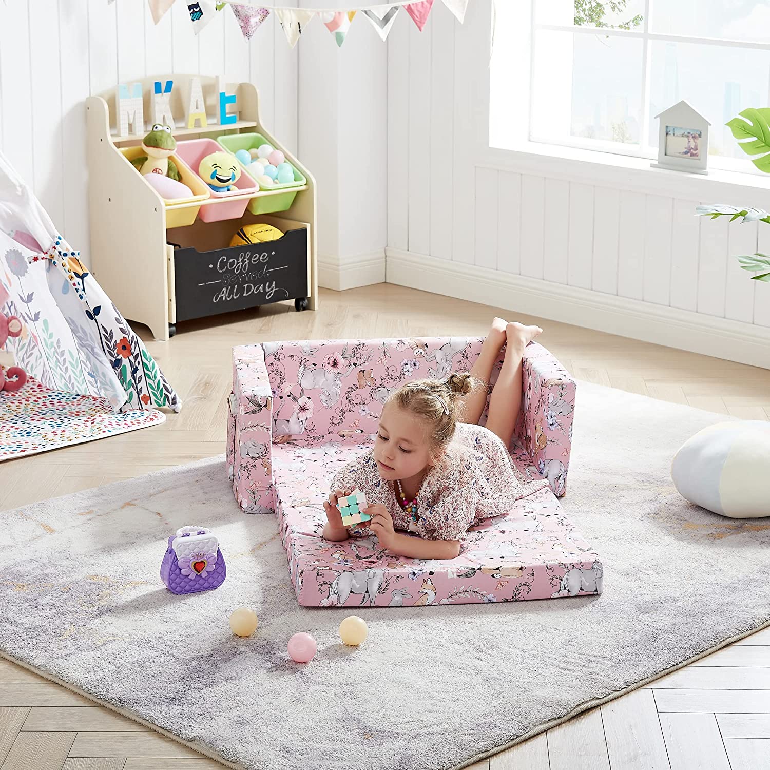 Ulax furniture Kids Convertible Sofas Children Flip-Out Sofa - 2-in-1 ...