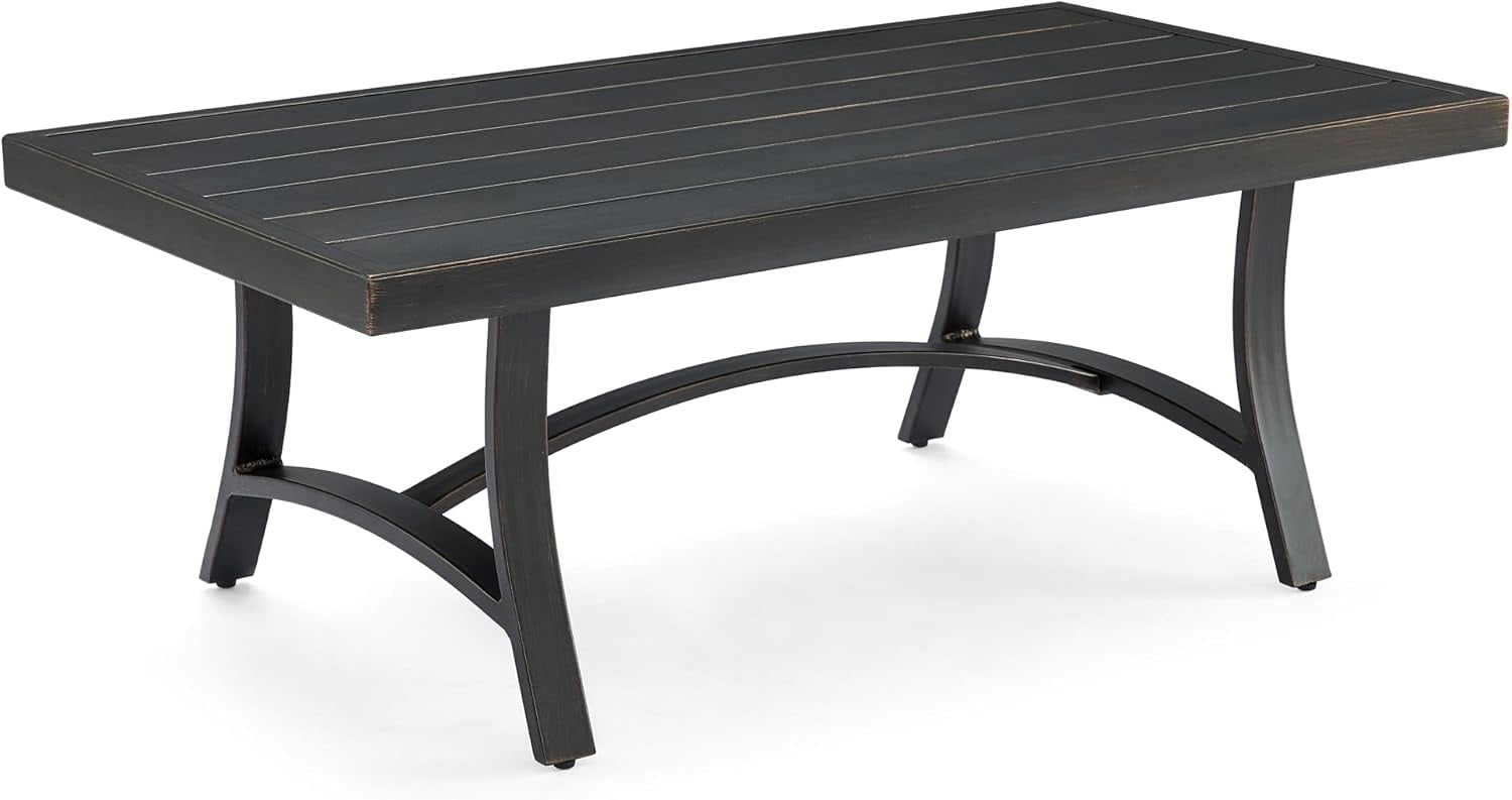 Ulax furniture Outdoor Coffee Table, Rectangle Metal Slat Table, Black ...