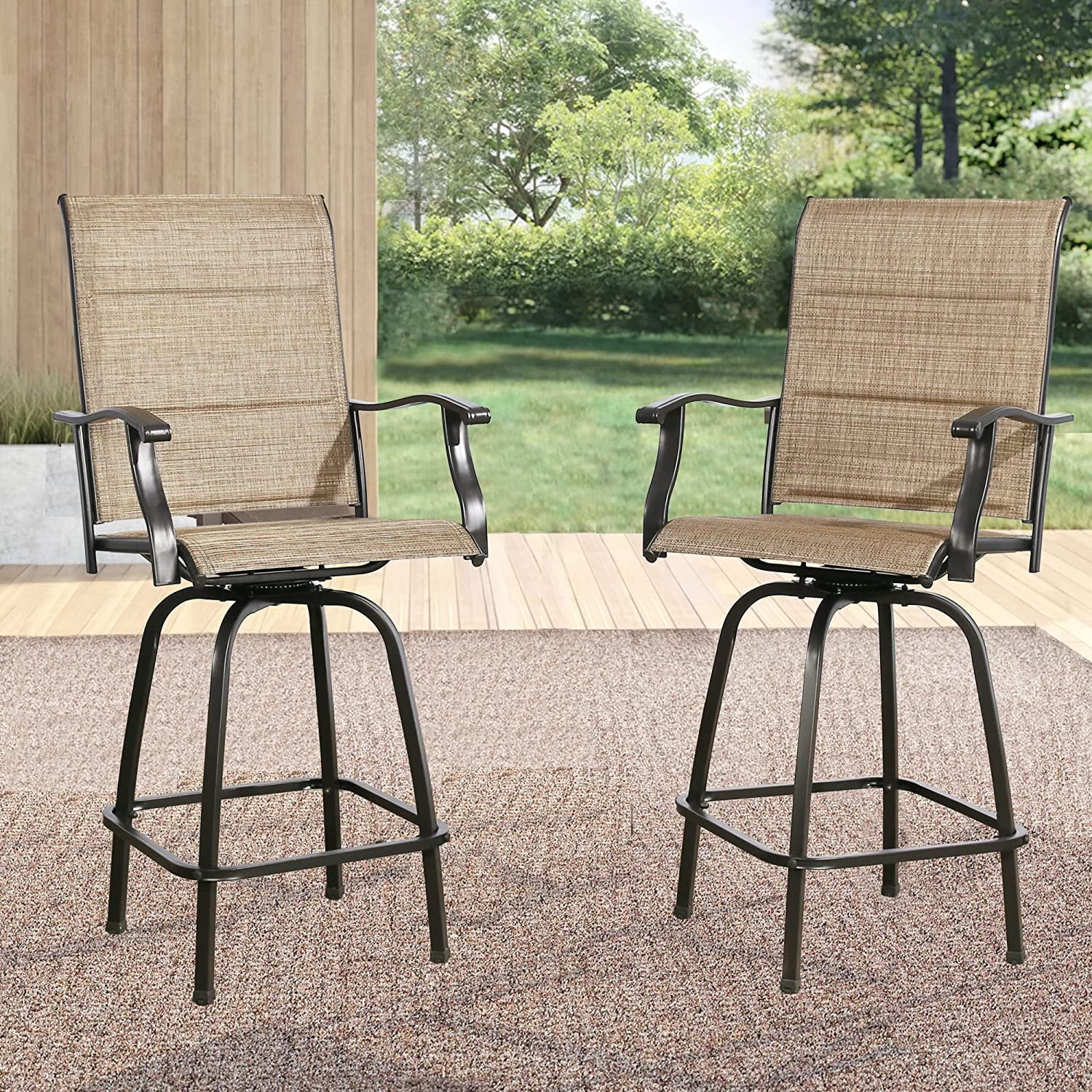 Ulax furniture Outdoor Swivel Bar Stools Padded Patio Bar Chairs, Set ...