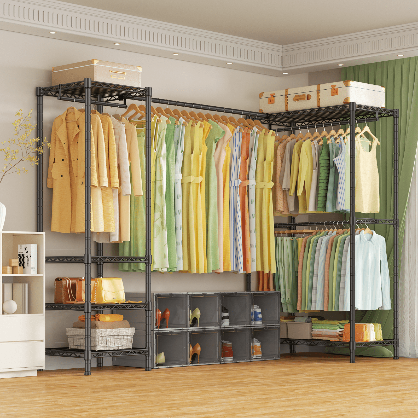 E10L L-Shaped Clothes Rack for Corner（With Expandable Hanger Rod）Heavy ...