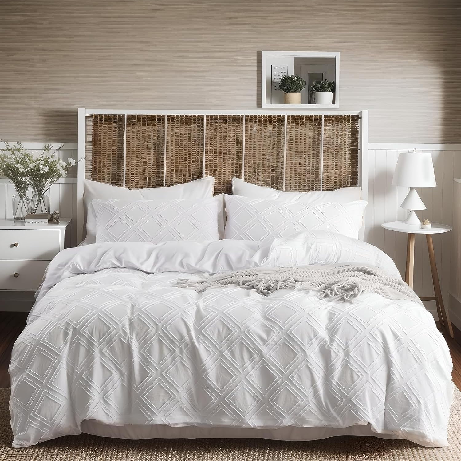 UlikTree White Duvet Cover - Soft Tufted Boho Comforter Covers with 2 ...