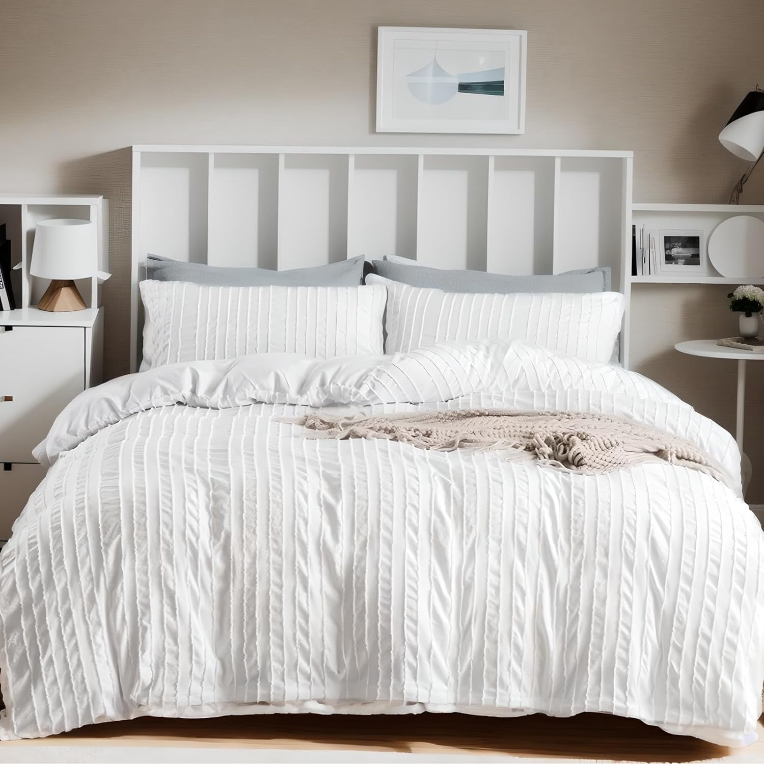 UlikTree White Duvet Cover - Soft Tufted Boho Comforter Covers with 2 ...