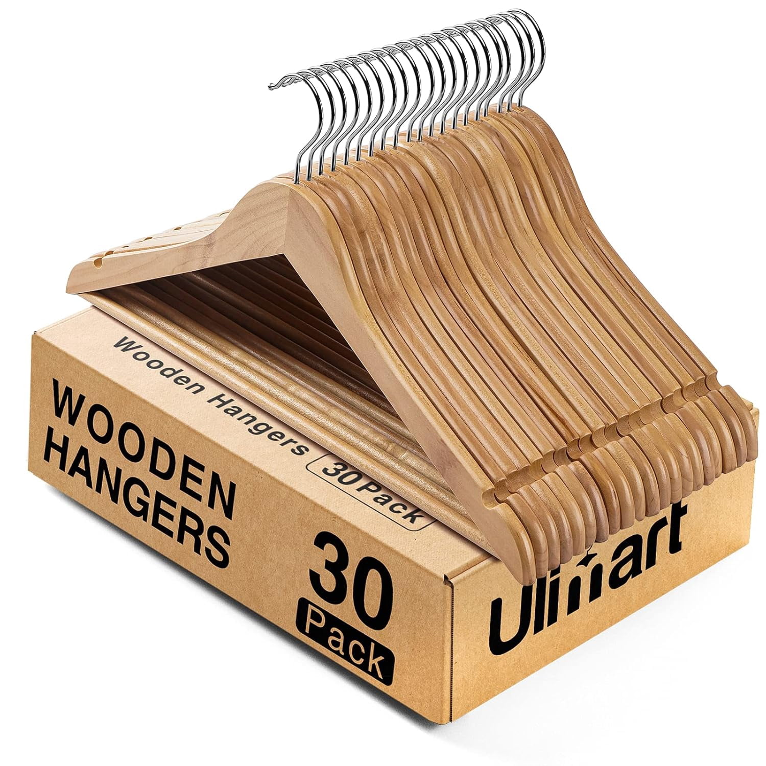 Ulimart Wooden Hangers Hangers 30 Pack Wood Hangers Solid Wood Clothes ...