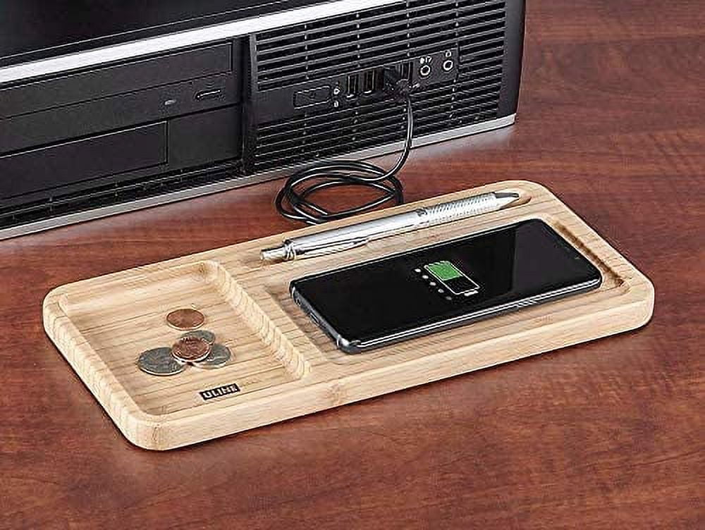 Uline Wireless Charger & Bamboo Desktop Organizer with Holder Stand ...
