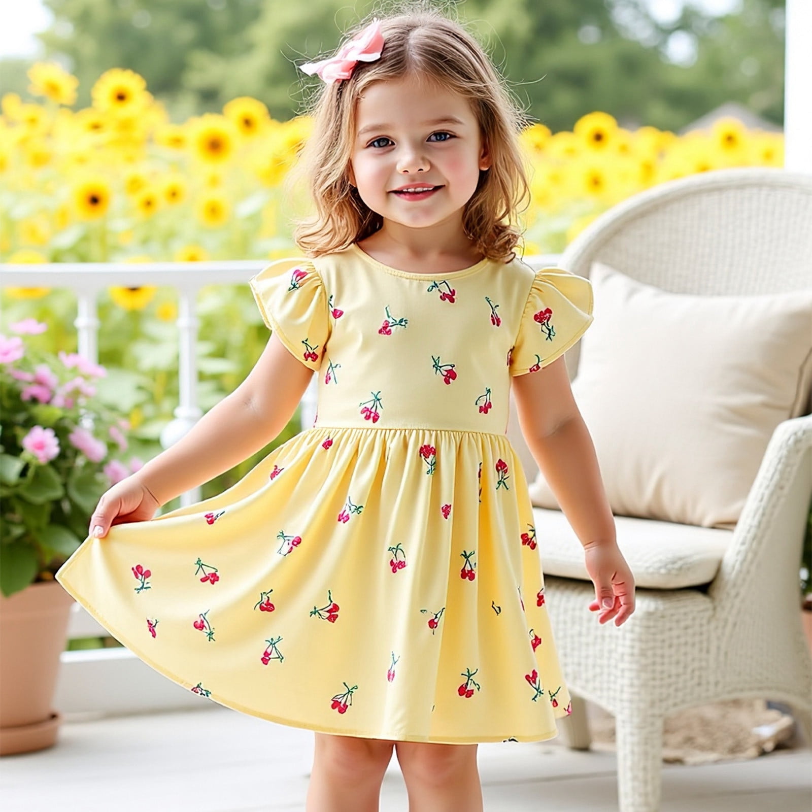 Ulitacool 4-5 Years Flower Girl Dress Floral Print Flutter Sleeve Dress ...