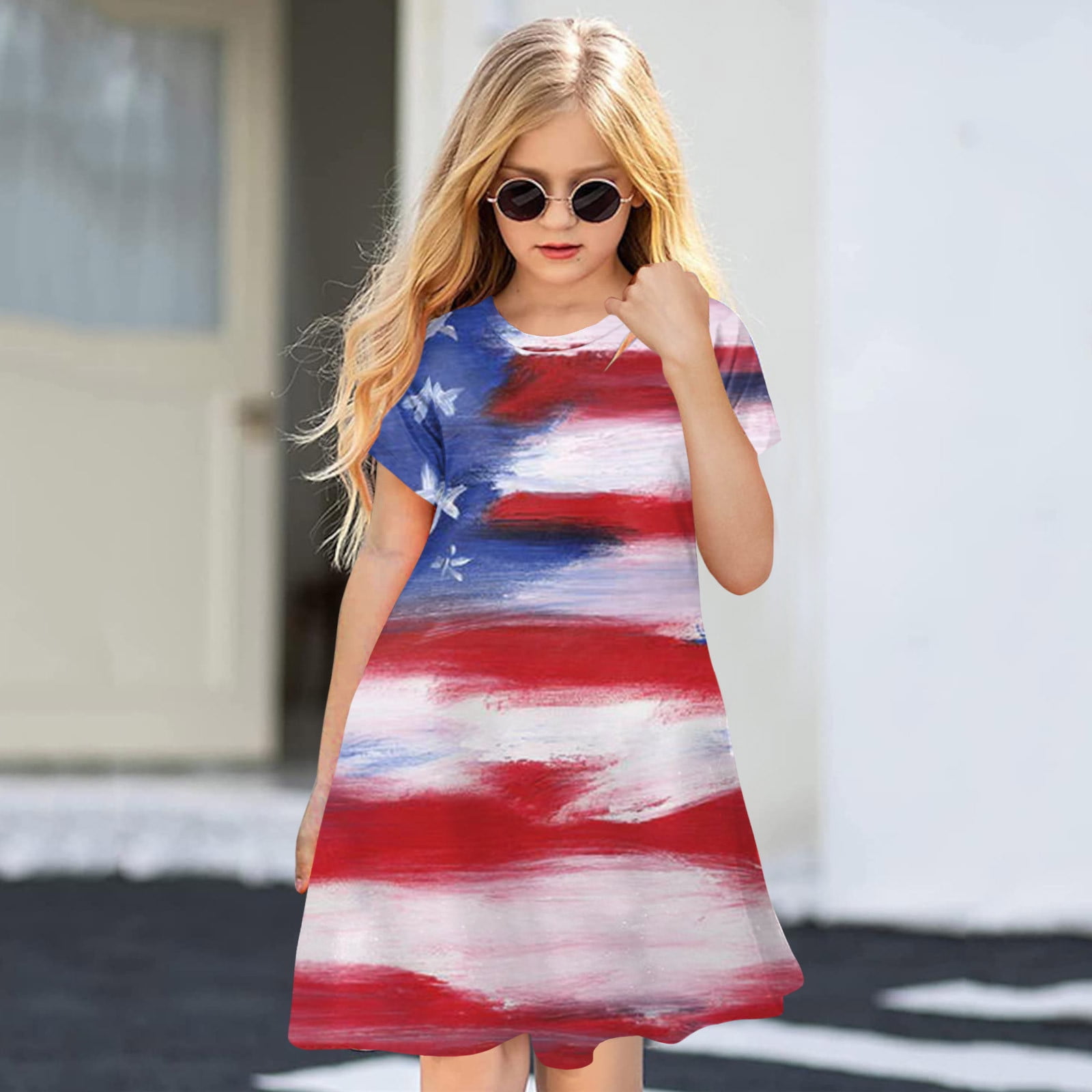 Ulitacool 7-8 Years Girls Dress Toddler Kids Fourth Of July Independent Day Star Stripes Prints ...