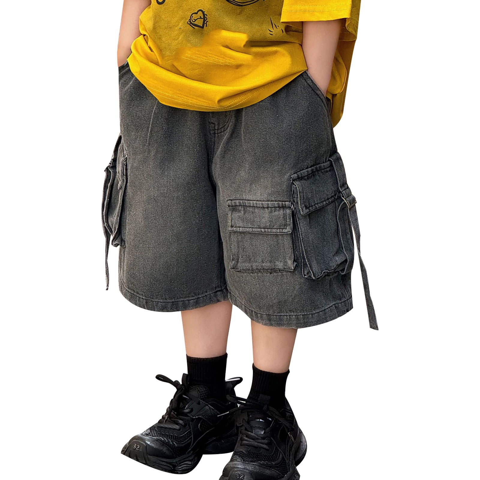Ulitacool Boys Dress Pants 4-5 Years Loose Fit Distressed Denim Shorts ...