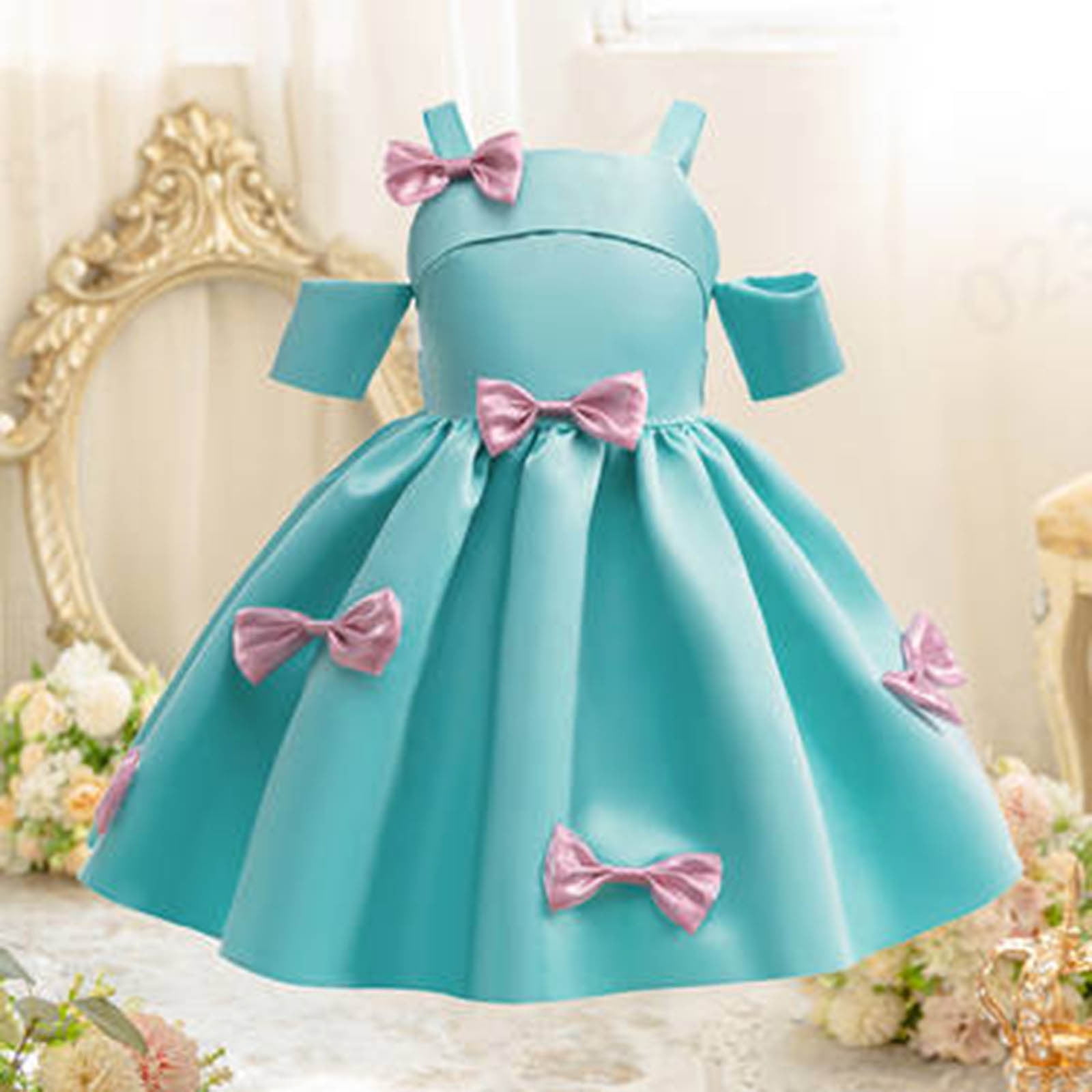 Ulitacool Dresses For Girls 5-6 Years A Dress With A Blue Bow Tie And A ...