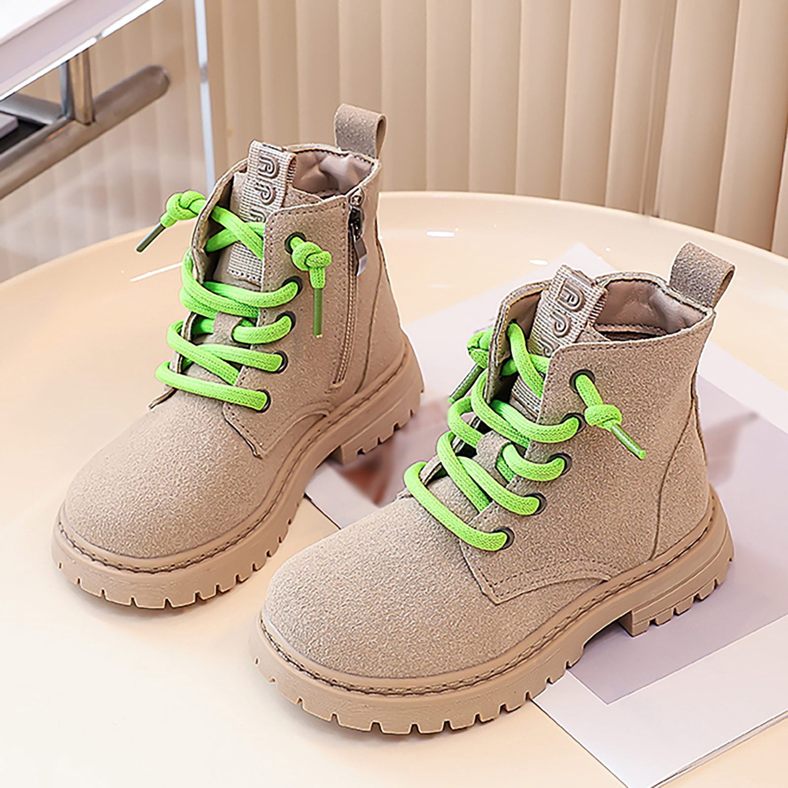 Ulitacool Girls Boots Girls Suede Ankle Boots With Side Zipper And Lace ...