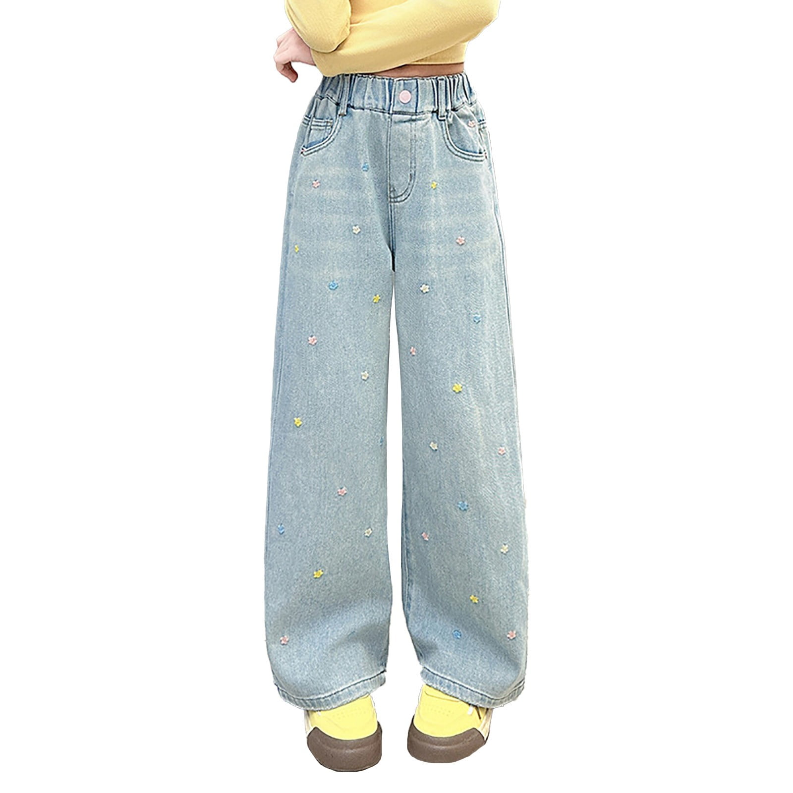 Ulitacool Girls Dress Pants 10-11 Years Kids Jeans Distressed Elastic ...