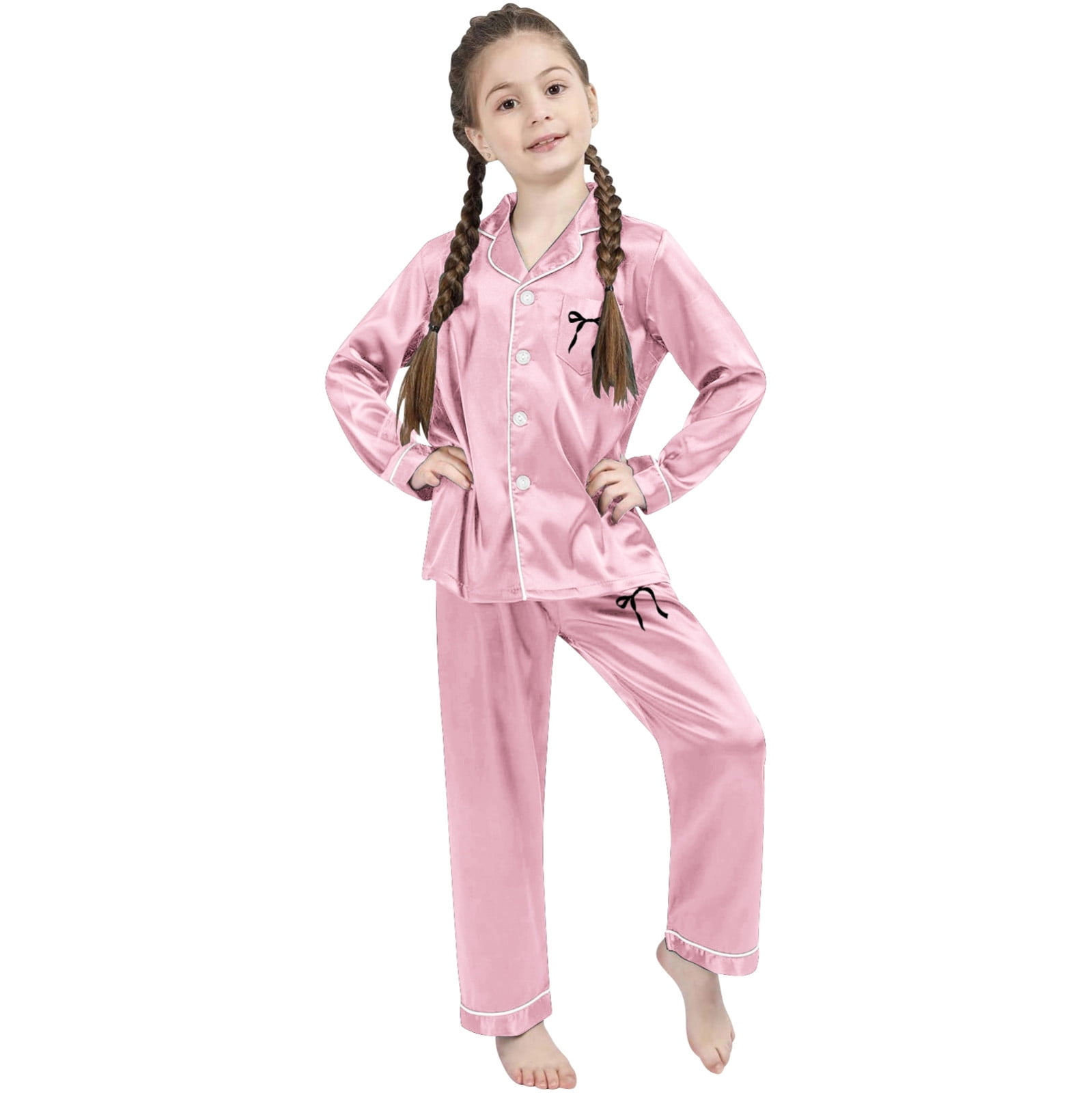 Ulitacool Girls Outfits Satin Sleepwear Long Sleeve Homewear With Pants ...