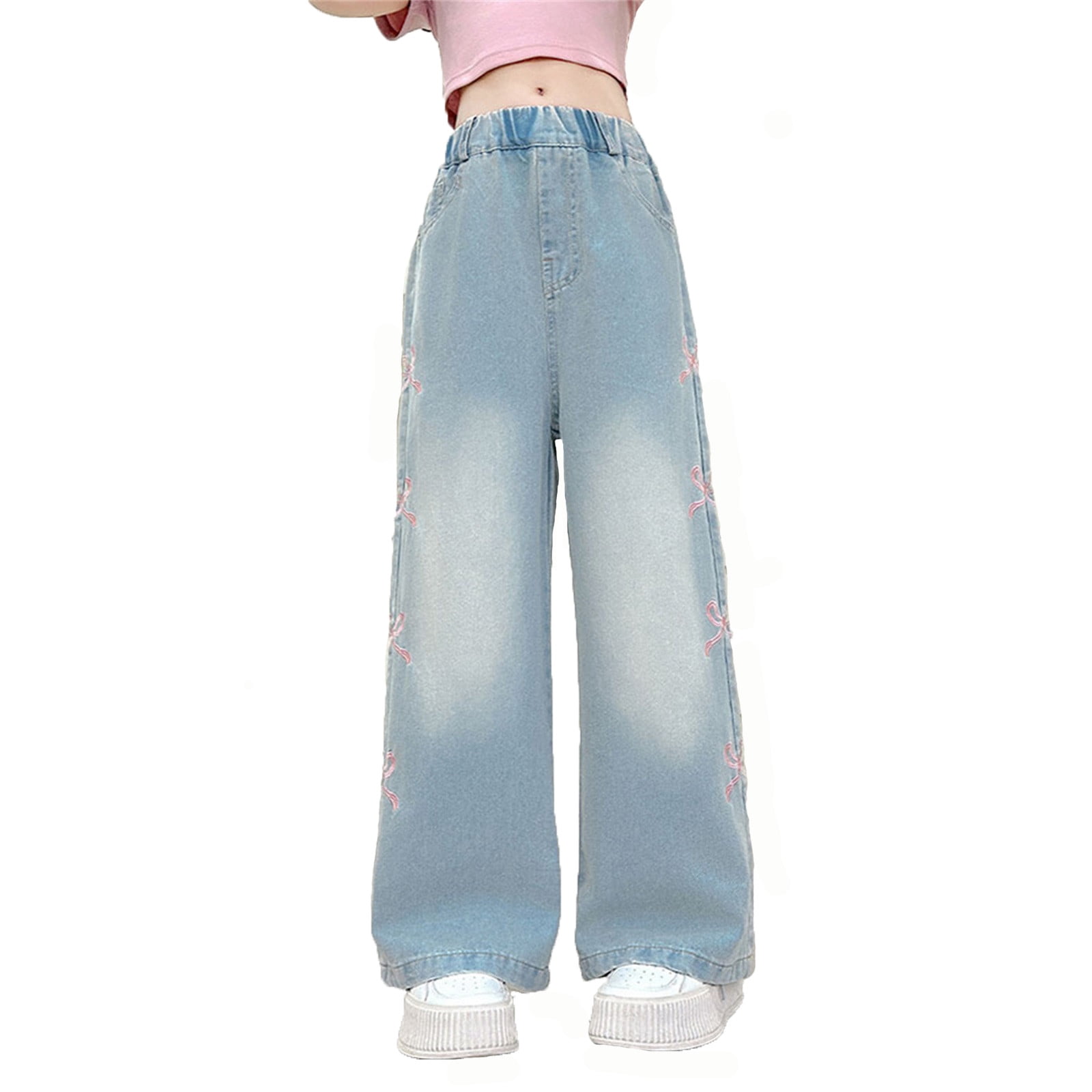 Ulitacool Girls Pants Empire Waist Jeans Spring Summer Denim Pants Cute ...