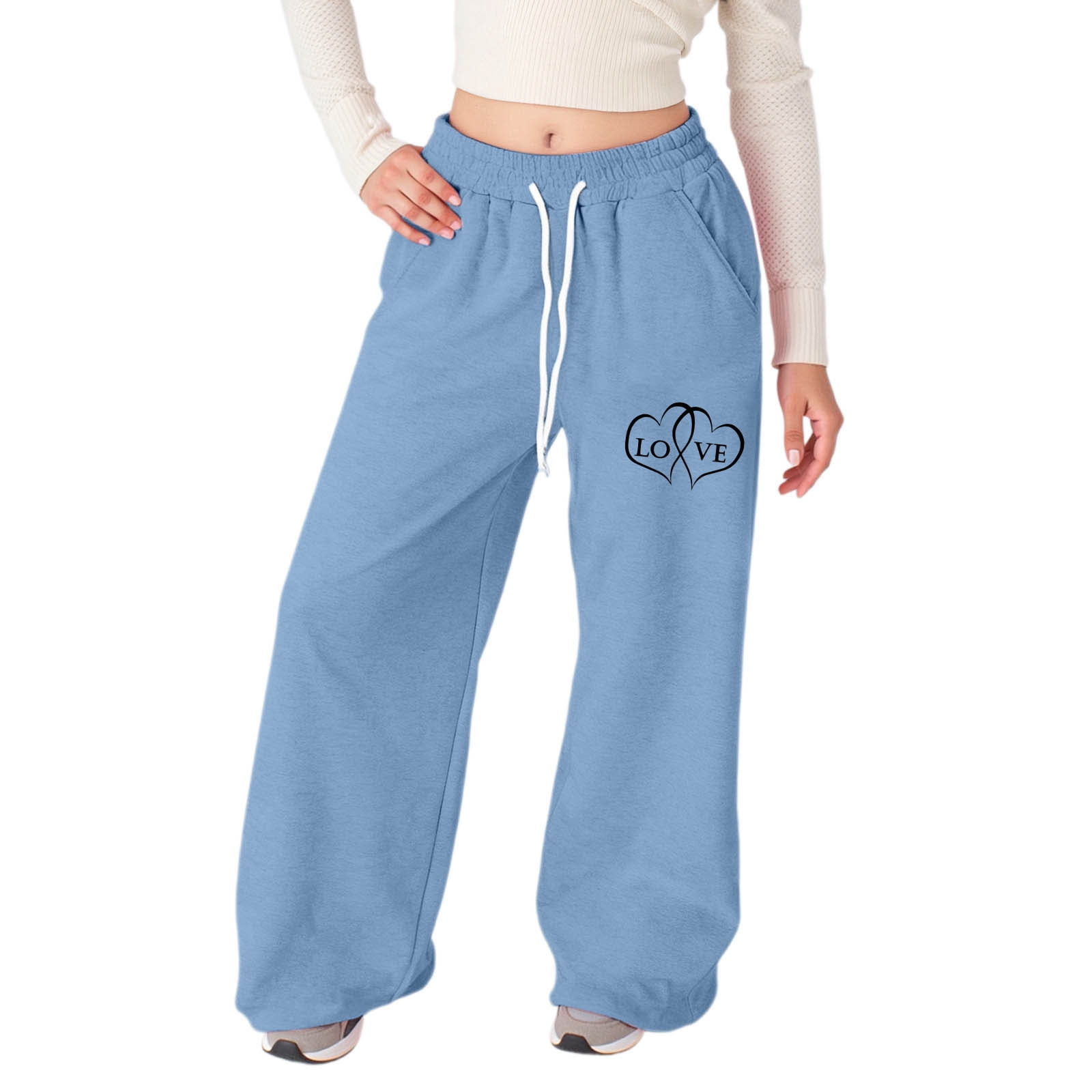 Ulitacool Girls Spring Trousers High Waist Baggy Sweatpants Straight ...