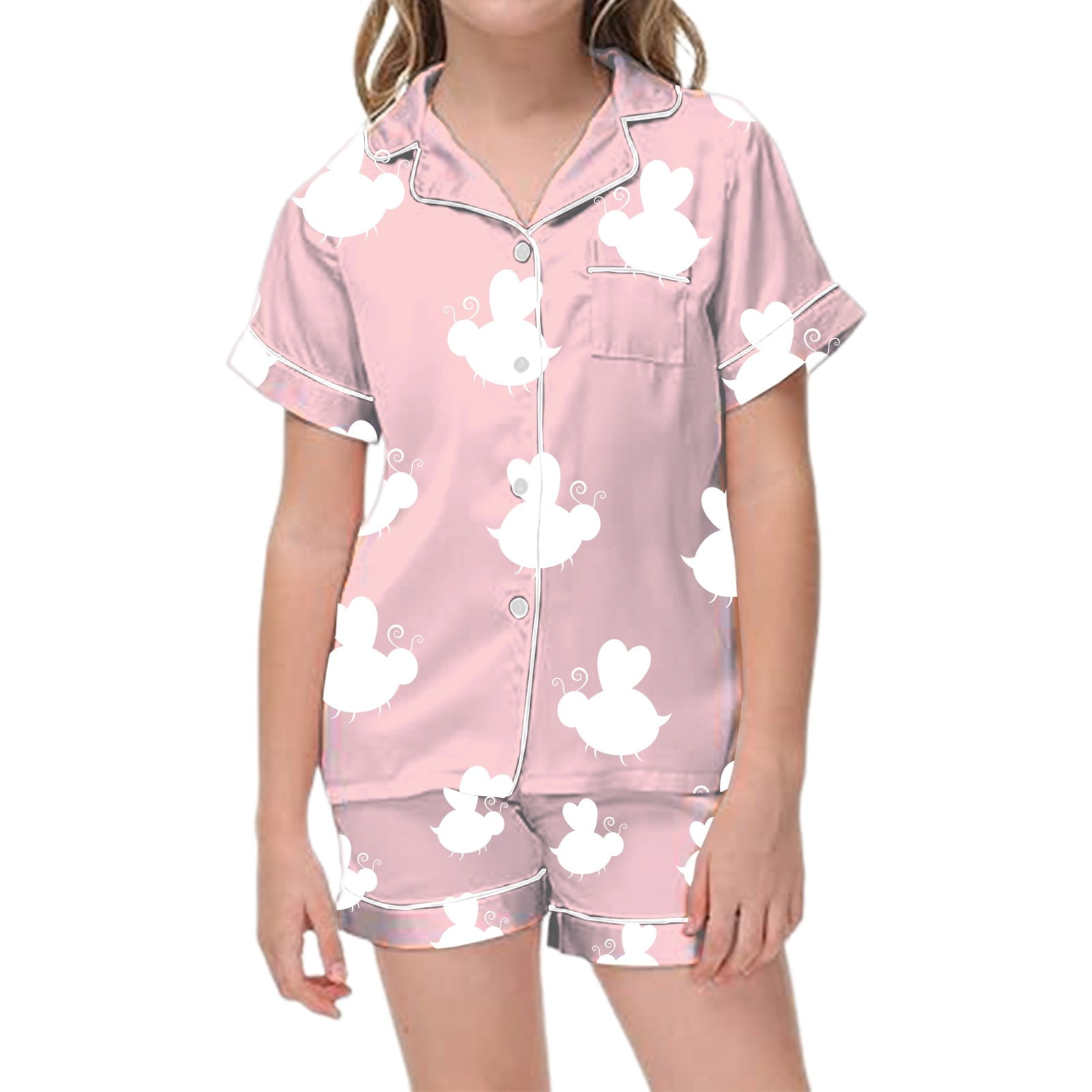 Ulitacool Girls Summer pajamas 8-9 Years Solid Color Short Sleeve Pj'S ...