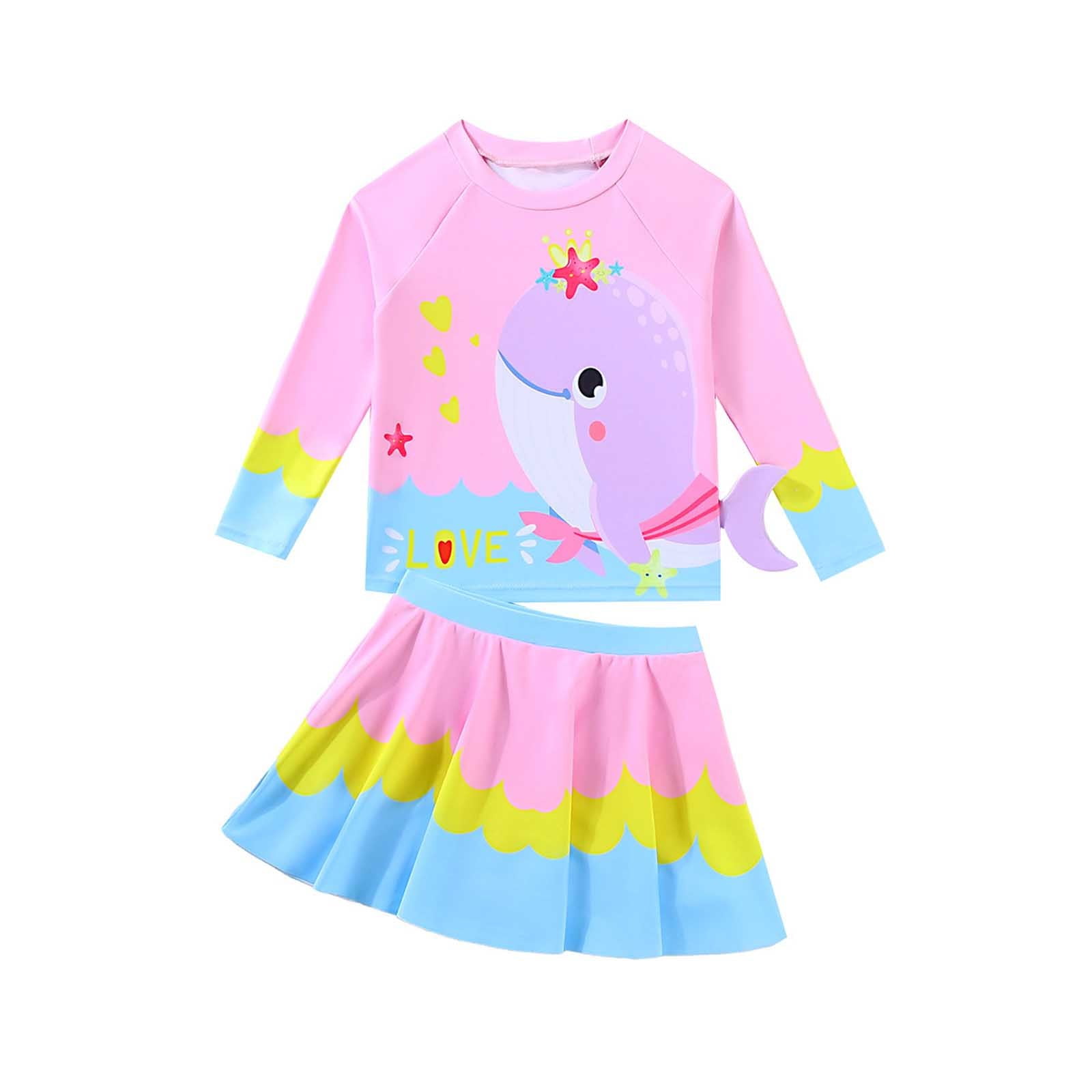 Ulitacool Girls Swimsuit 5-6 Years Long Sleeve Two Piece With Cartoon ...