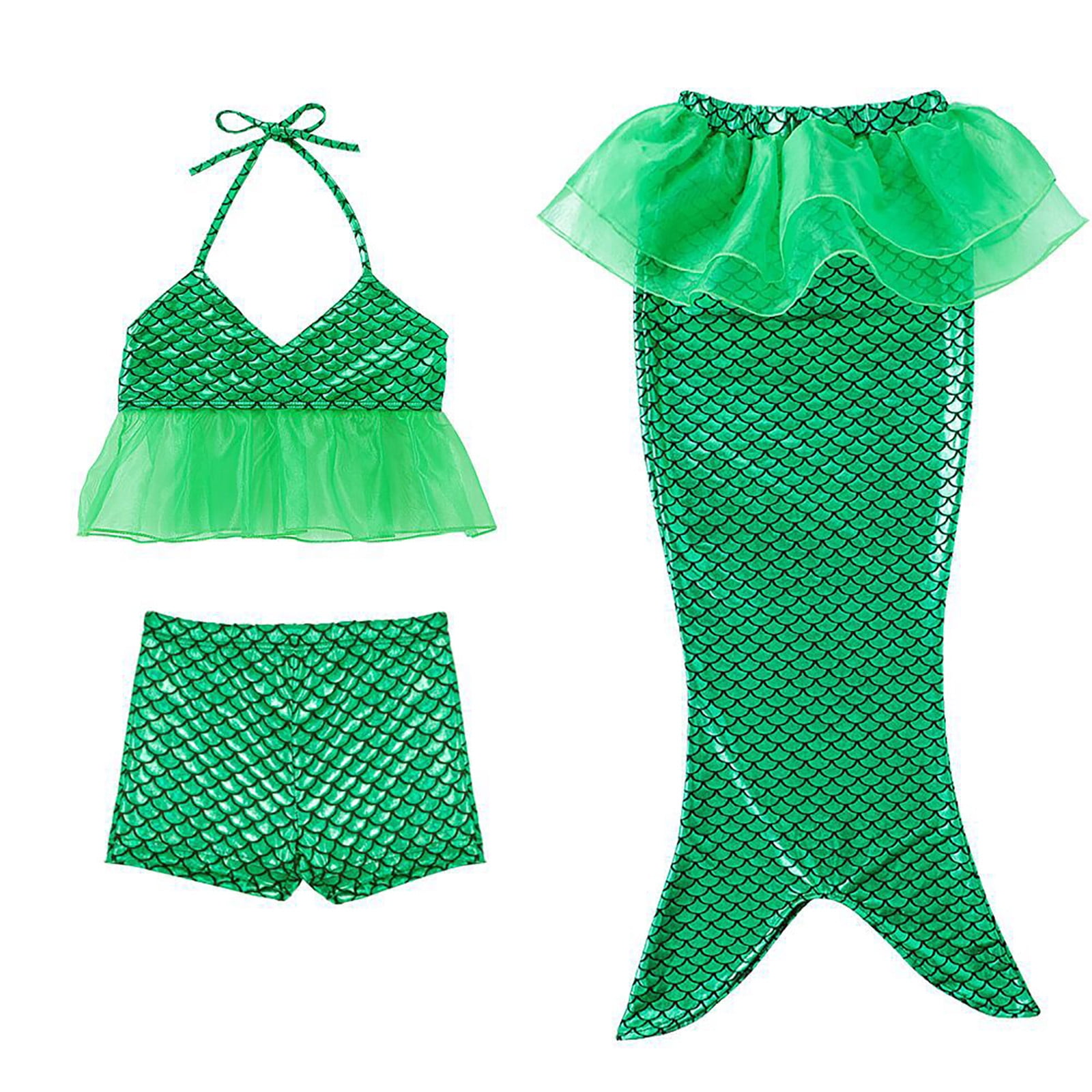 Ulitacool Girls Swimsuit 8-9 Years Swimwear 3 Piece Set Print Bikini ...