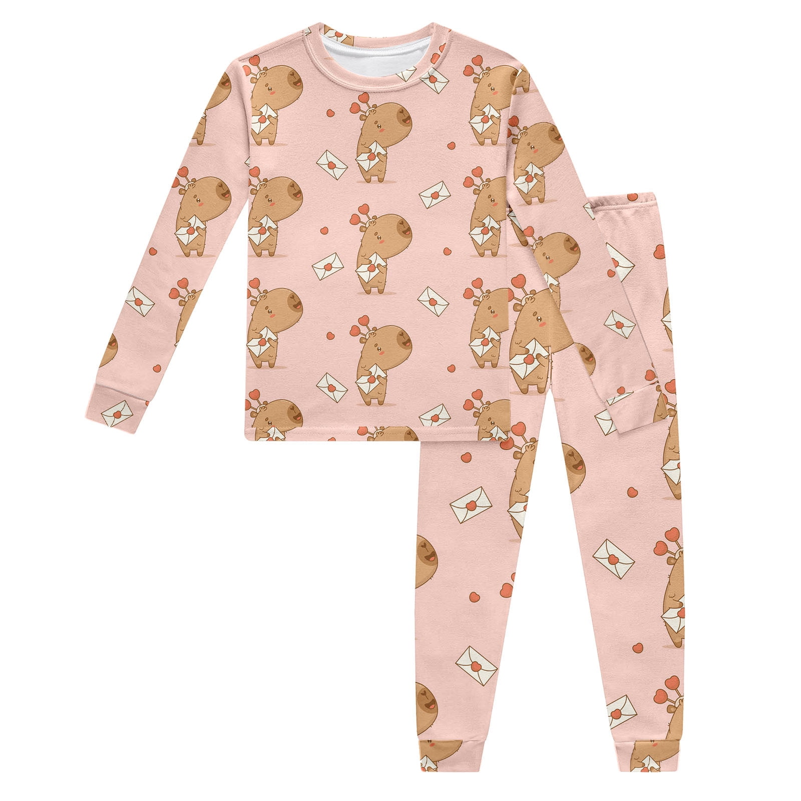 Ulitacool Girls Winter Outfits Long Sleeve Pajama Set Capybara Print ...