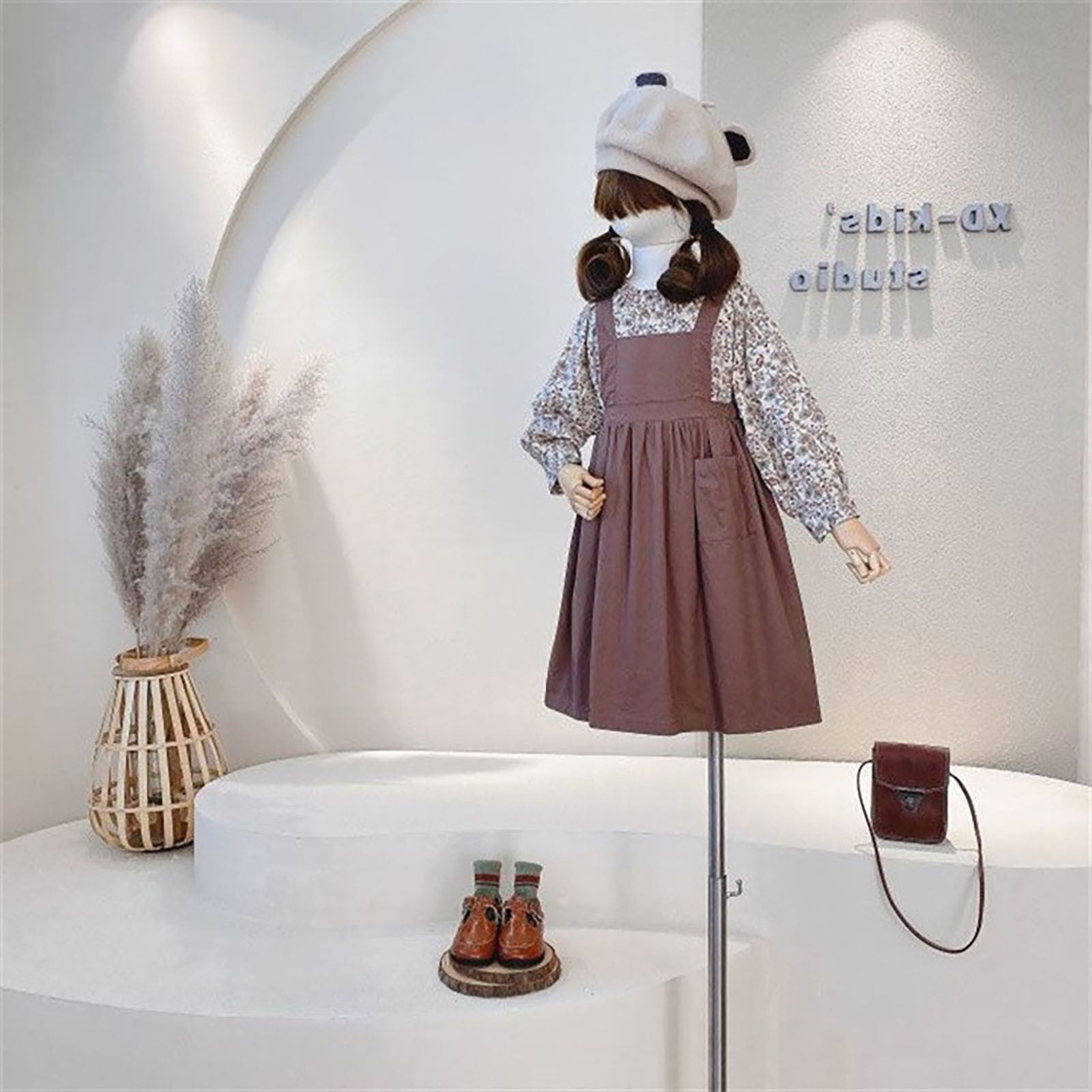 Ulitacool Kid Girl Outfits 7-8 Years Kids Suspenders Dress Long Sleeve ...