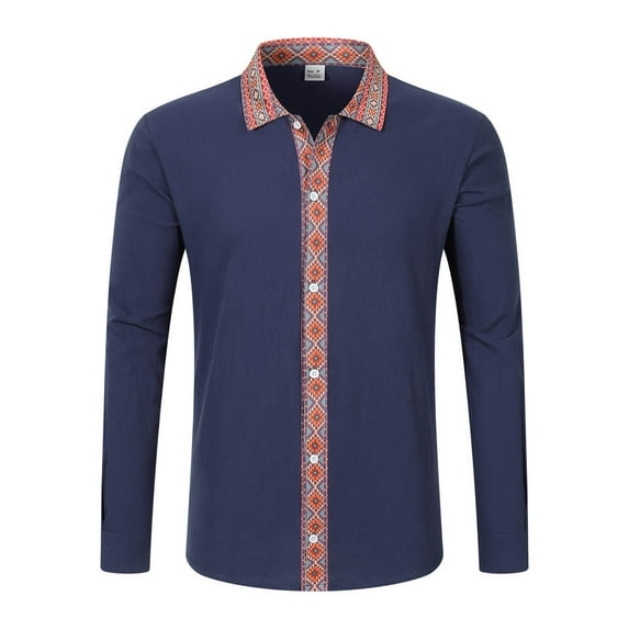 Ulitacool Men Shirts Long Sleeve Tops Linen Solid Color Shirt With ...