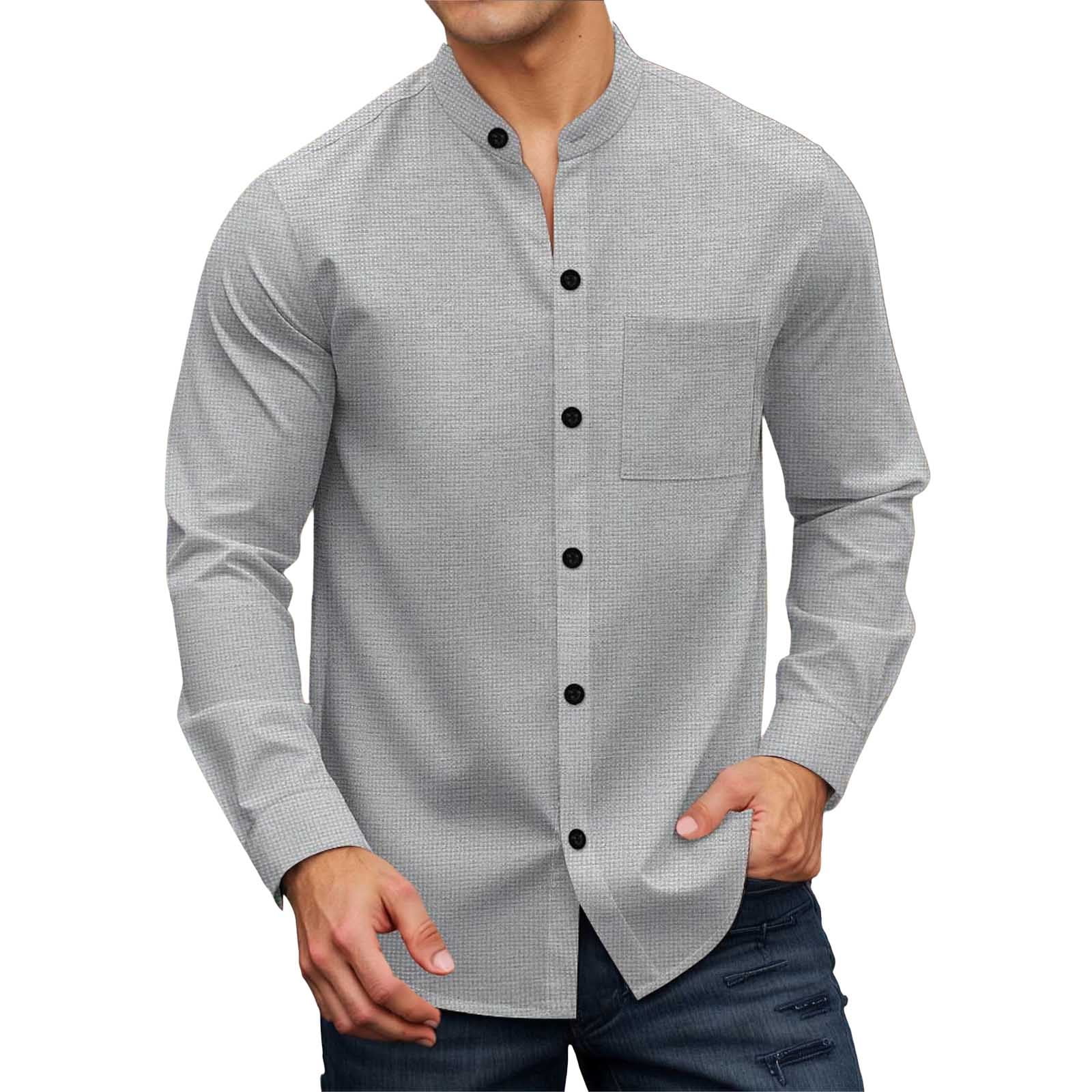 Ulitacool Mens Shirts Casual Knit Button Down Shirt Long Sleeve Loose ...