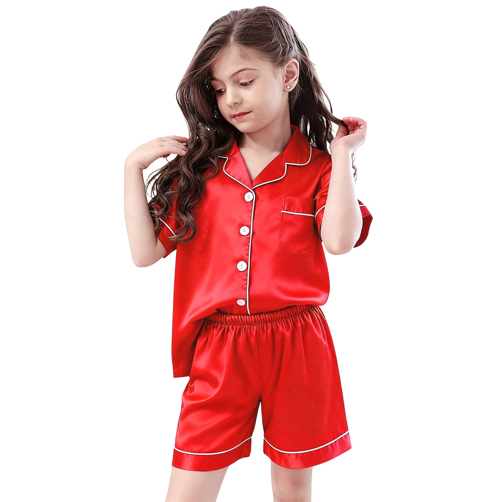 Ulitacool Outfits For Girl Short Sleeve Satin Sleepwear For Kids Silk ...