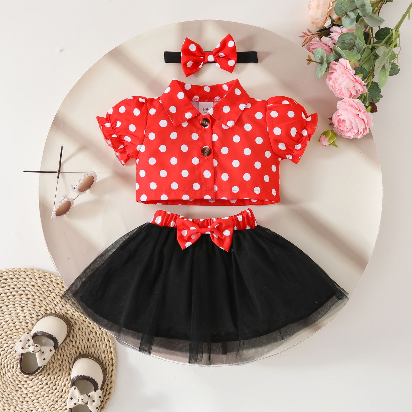 Ulitacool Outfits For Girls 18-24 Months Short Sleeve Dot Prints Coat Tops Skirts Outfits Relax ...