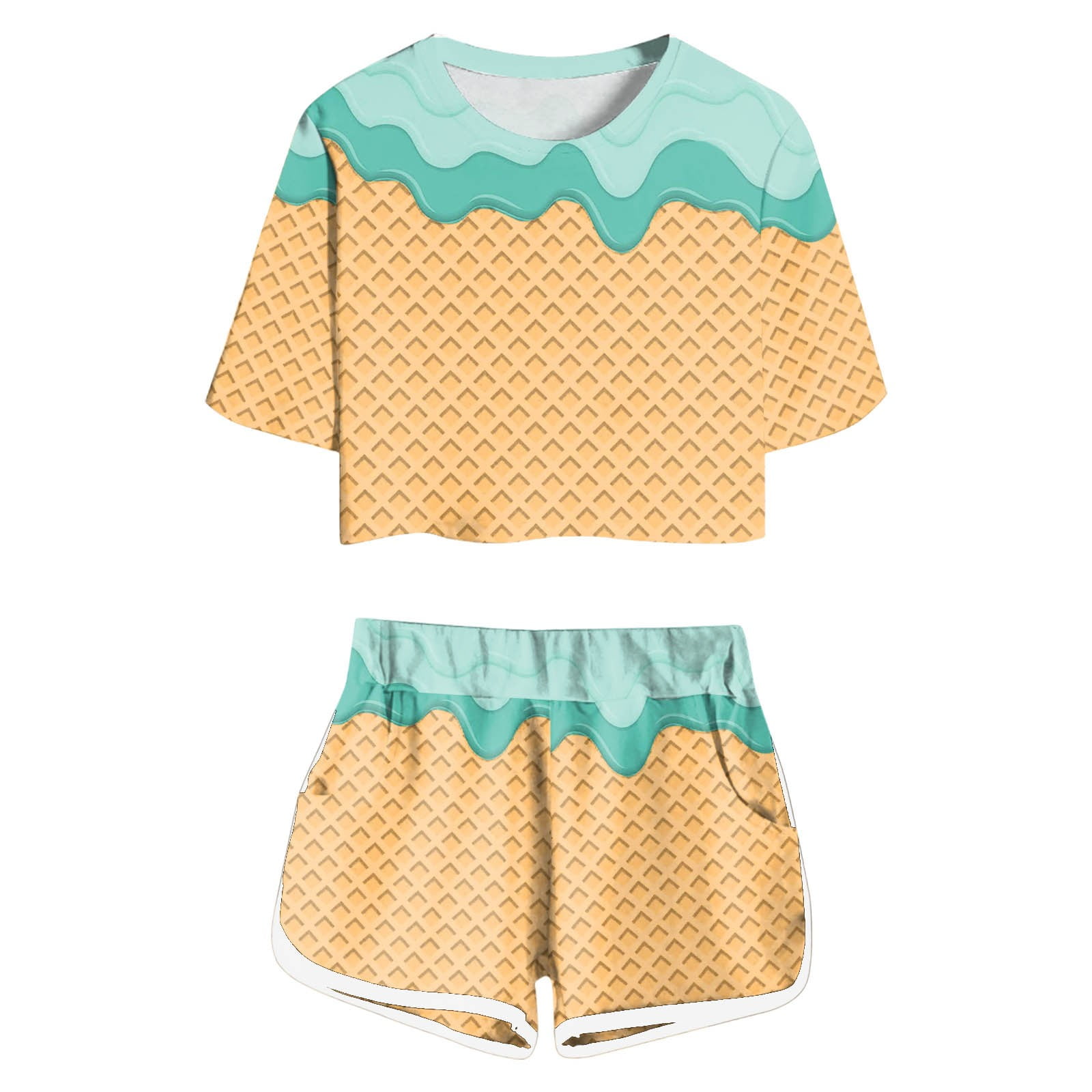 Ulitacool Outfits For Girls Kids Summer Ice Cream Prints Short Sleeve T ...
