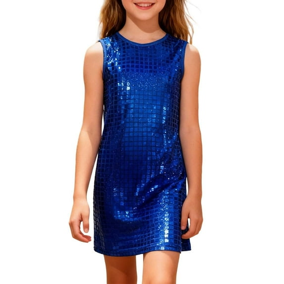 Ulitacool Summer Dress For Girls Square Grid Sequin Print Sleeveless ...