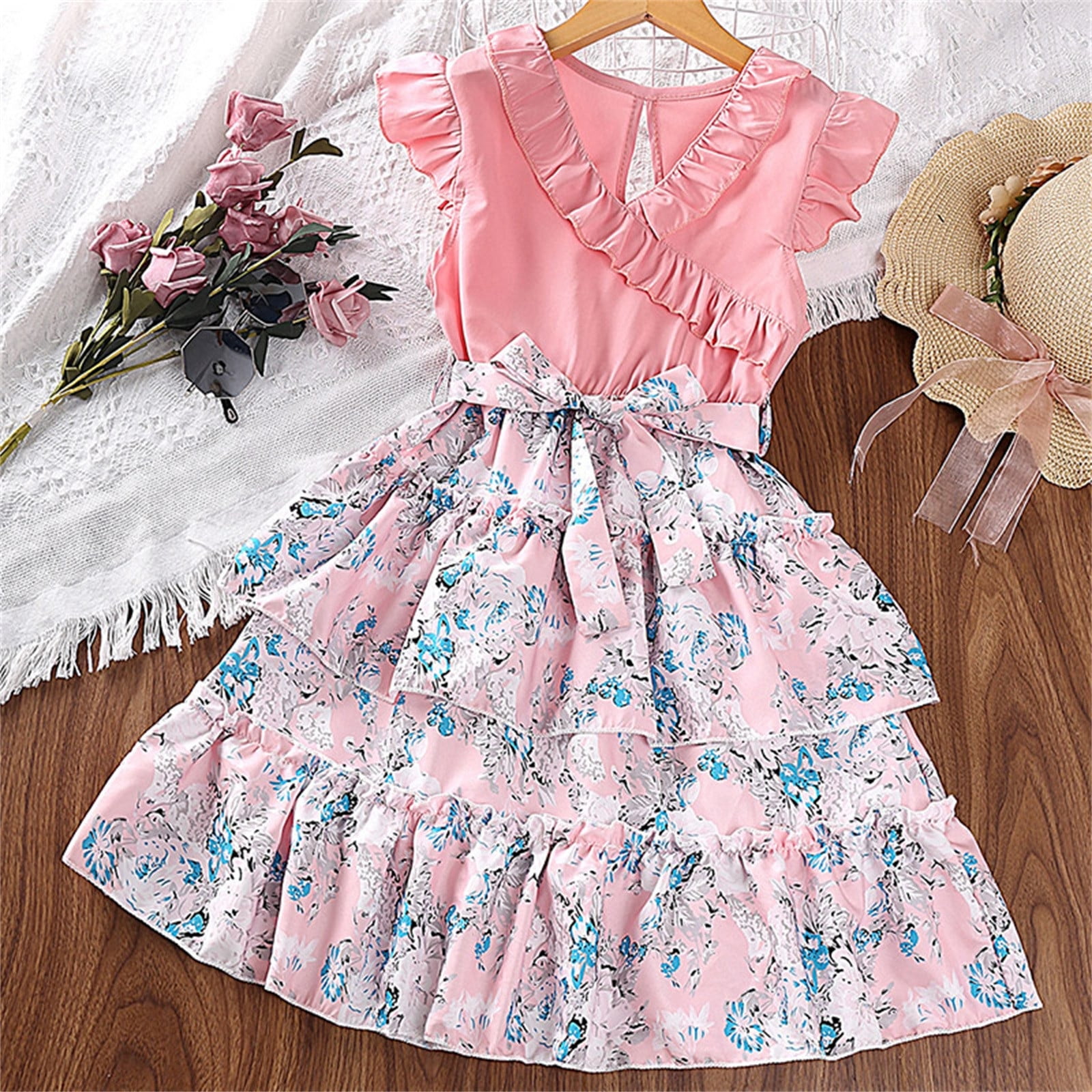 Ulitacool Girl Dress 10-11 Years Child Dresses Summer Flying Sleeve ...