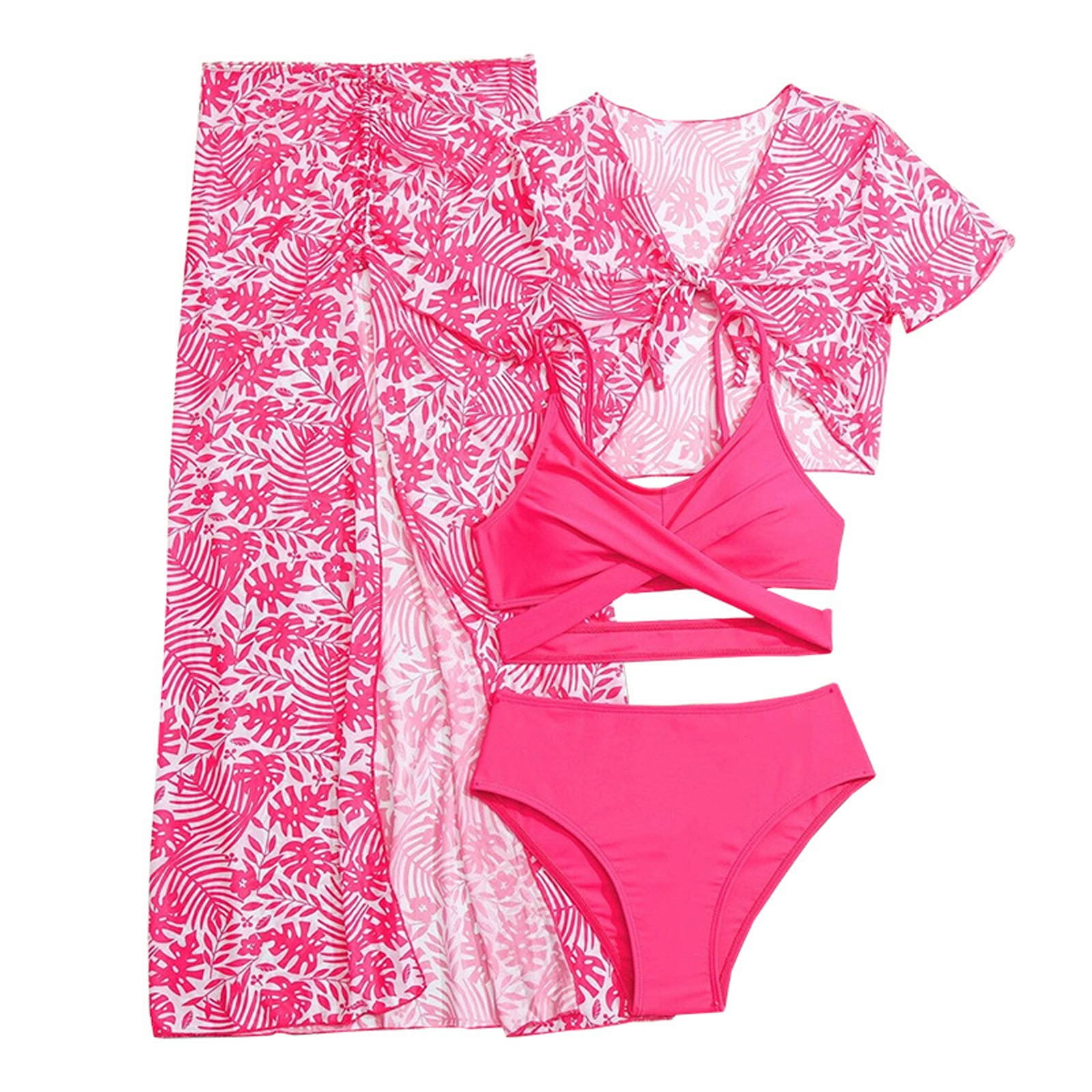 Ulitacool Teen Girl Swimsuit 9-10 Years Swimwear 4 Piece Set Bikini ...