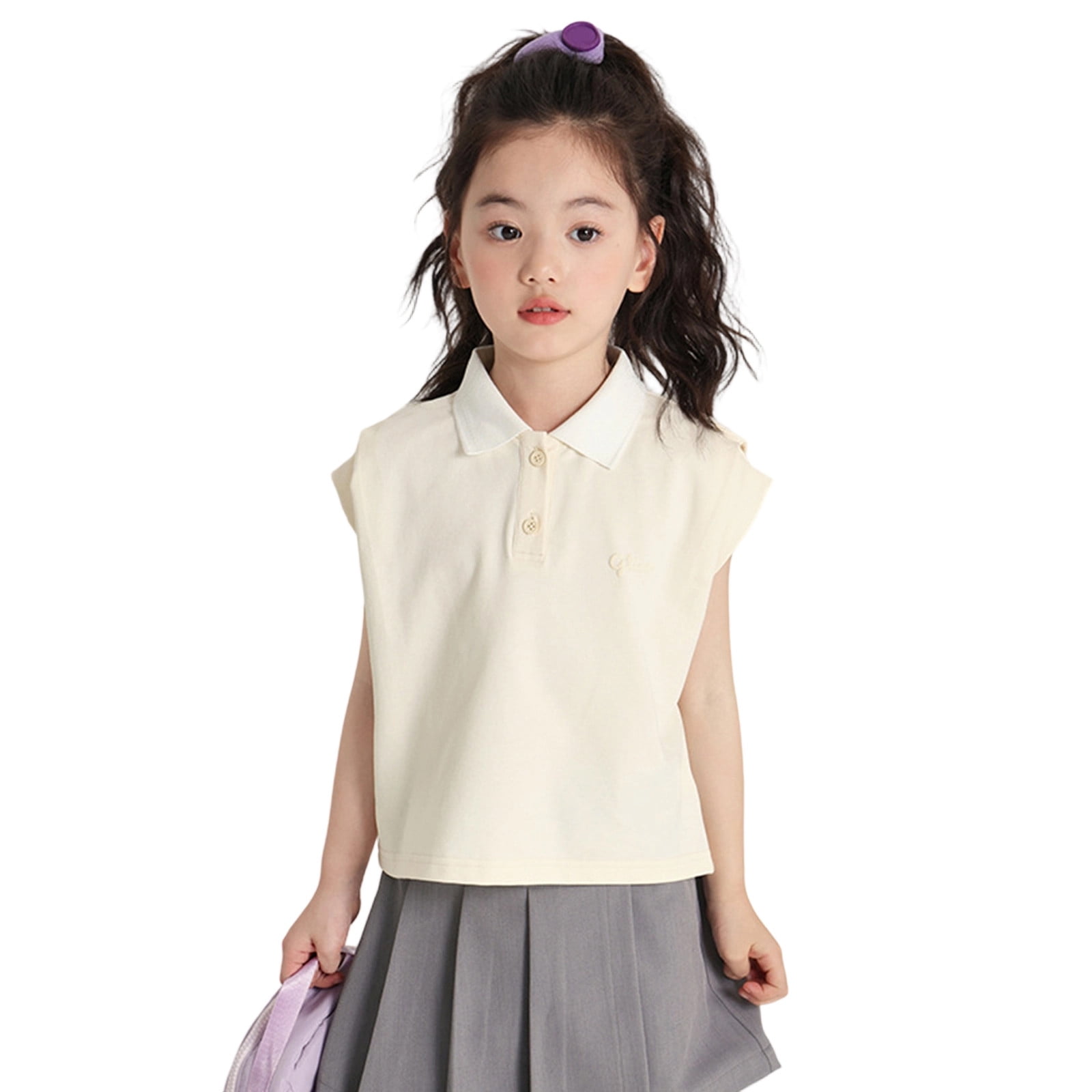 Ulitacool Tshirts For Girls 7-8 Years Crewneck T Shirt Solid Color ...