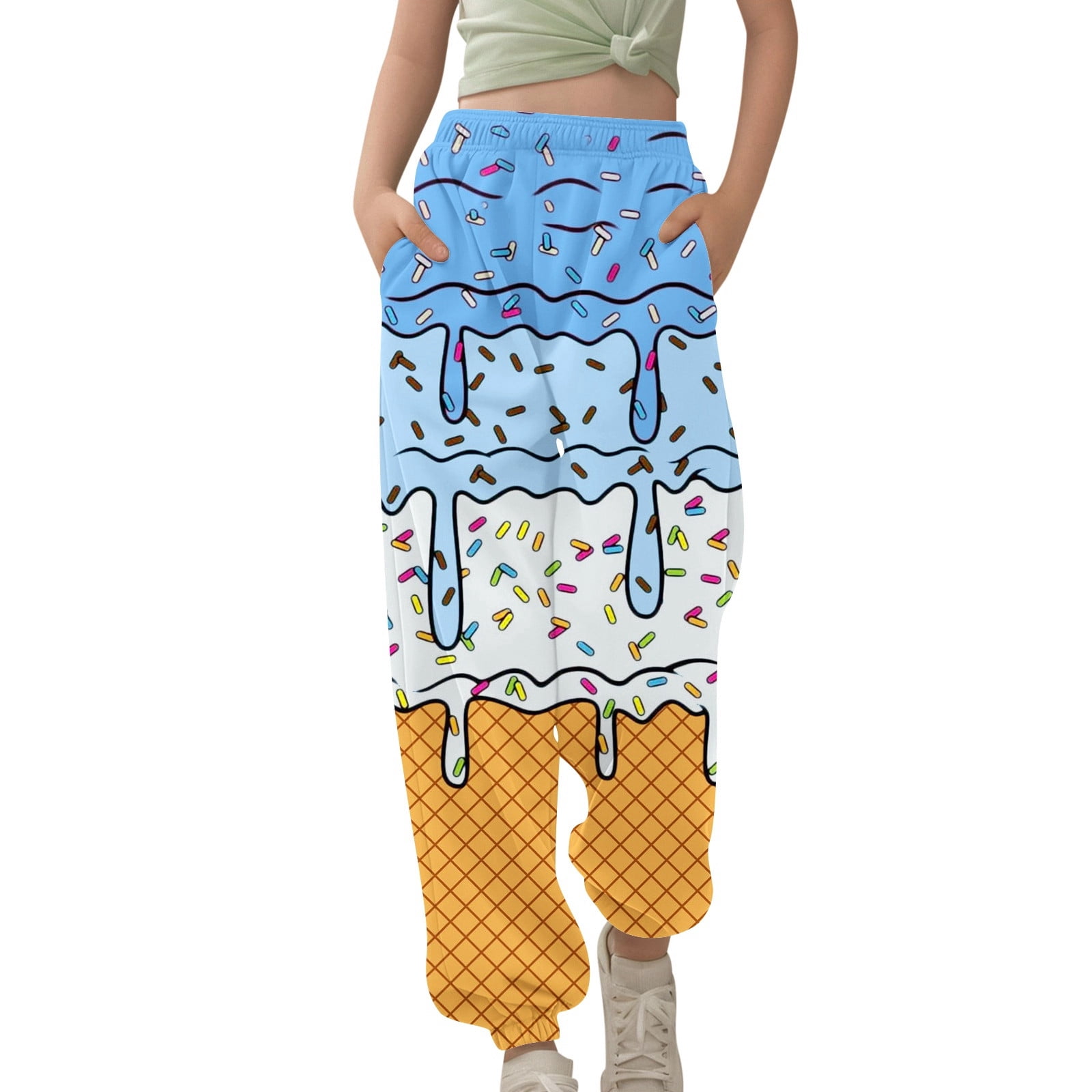 Ulitacool Winter Pants For Girls Ice Print Slack Wide Leg Empire Waist ...