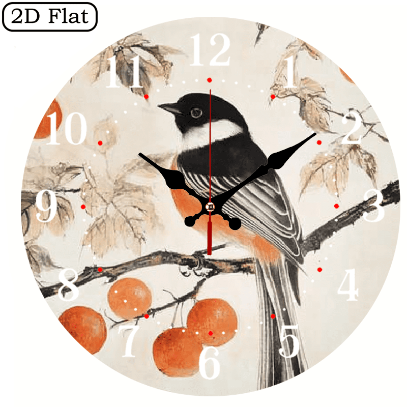 Ullo0ord 10 inch Wall Clock, bird branch fruit Print, Battery Operated ...