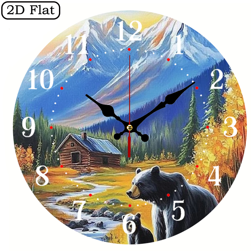 Ullo0ord 1pc bear cub mountain Theme Round Wooden Wall Clock for Home ...