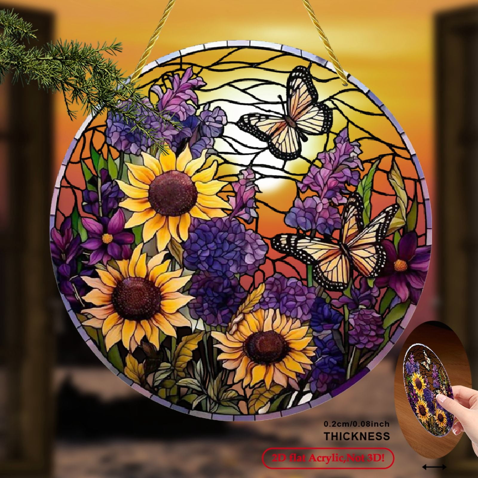Ullo0ord 2D Flat, 1pc 2D Flat Sunflower & Butterfly Acrylic Sun Catcher ...