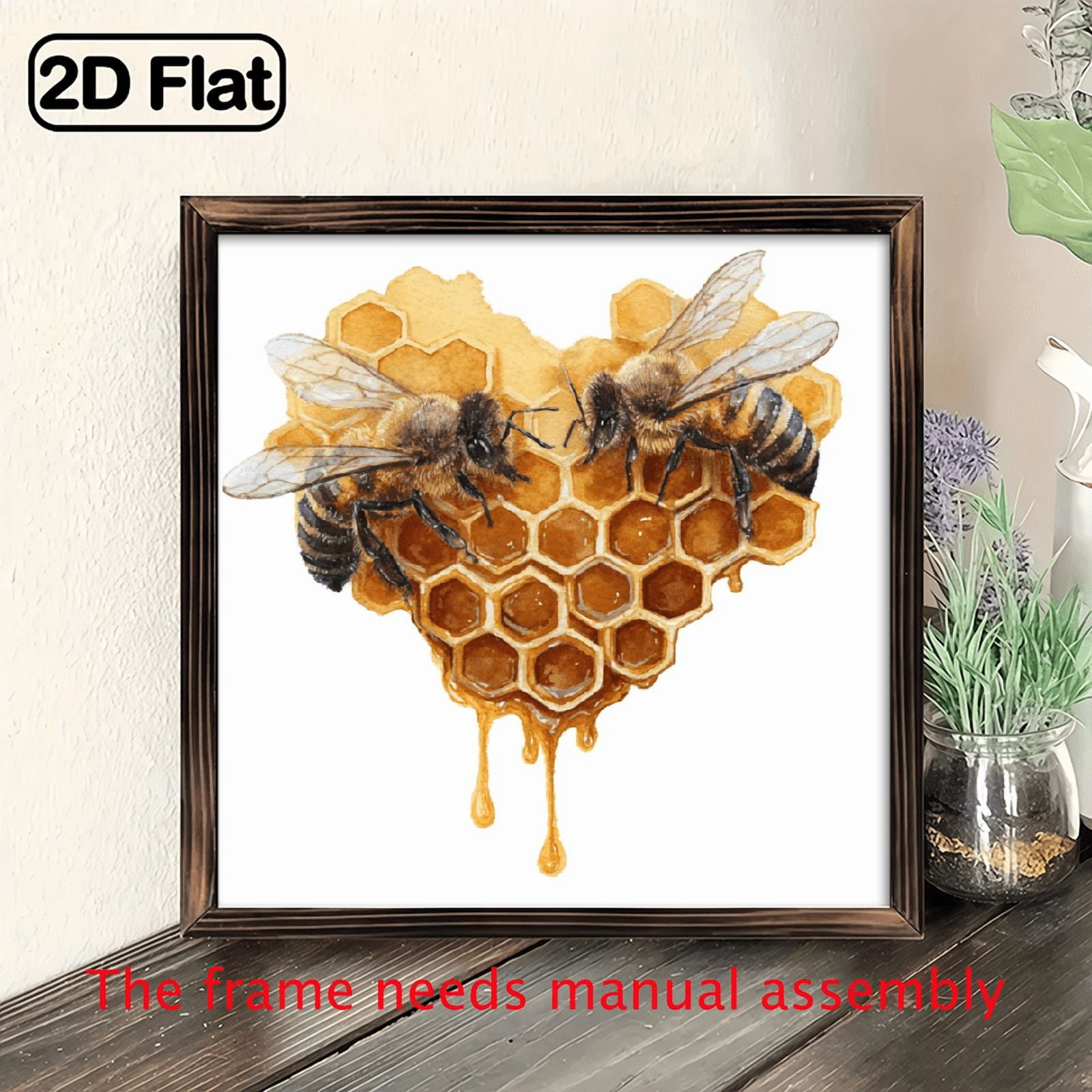 Ullo0ord 2D Flat, 1pc 8x8 Inch Framed & Wall Art, Bee Hive Wall Art ...