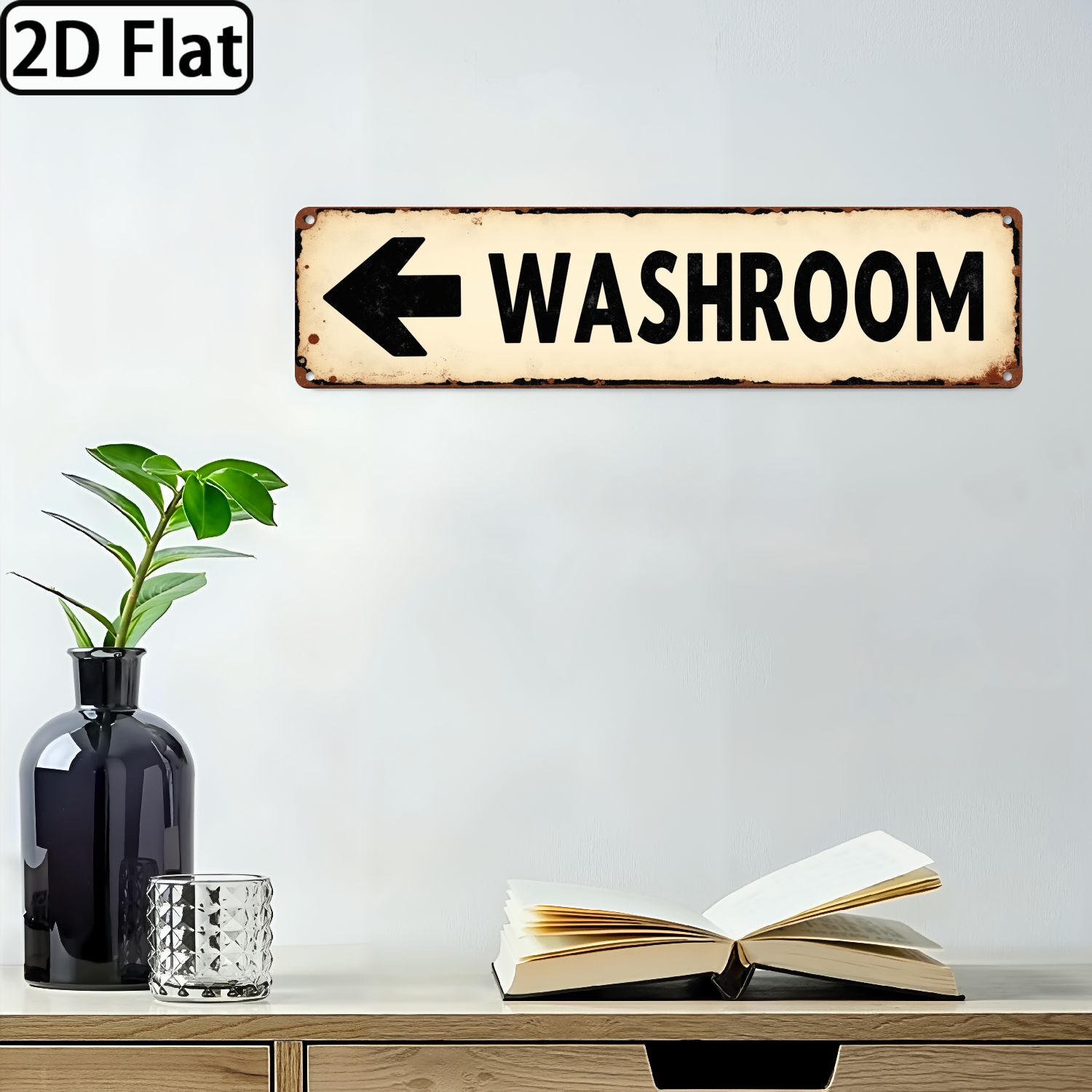 Ullo0ord 2D Flat, 1pc Vintage Bathroom Sign Rustic Farmhouse Washroom ...