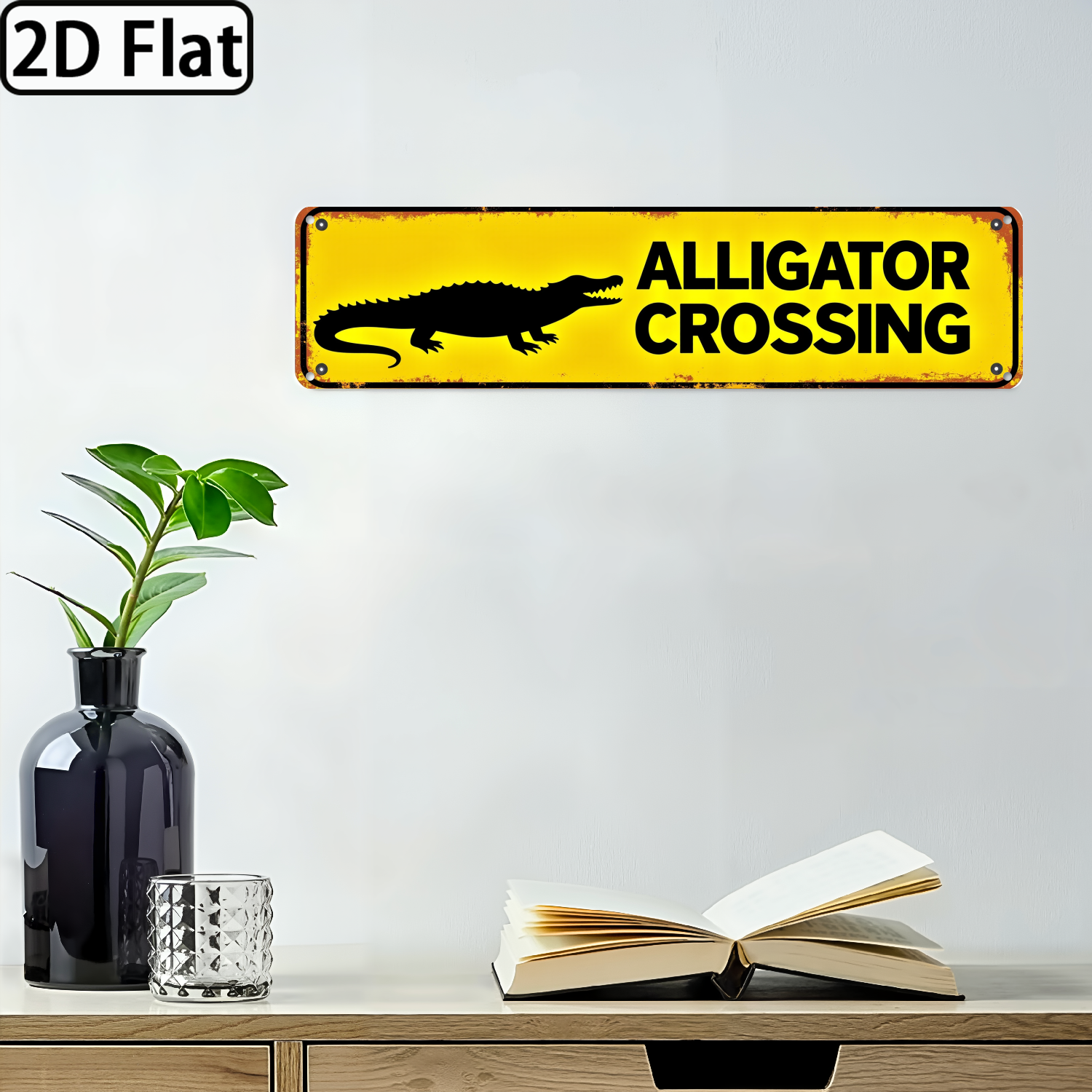 Ullo0ord 2D Flat, 1pc Vintage Metal Alligator Crossing Sign 4x16 Inch ...