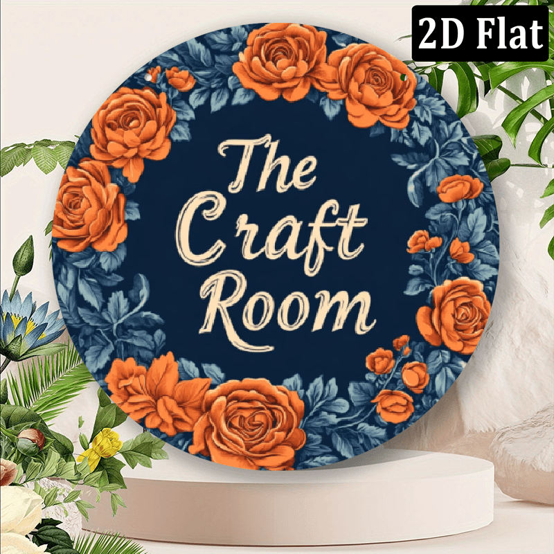 Ullo0ord 2D Flat Vintage Tin Sign The Craft Room Round Metal Sign Funny ...