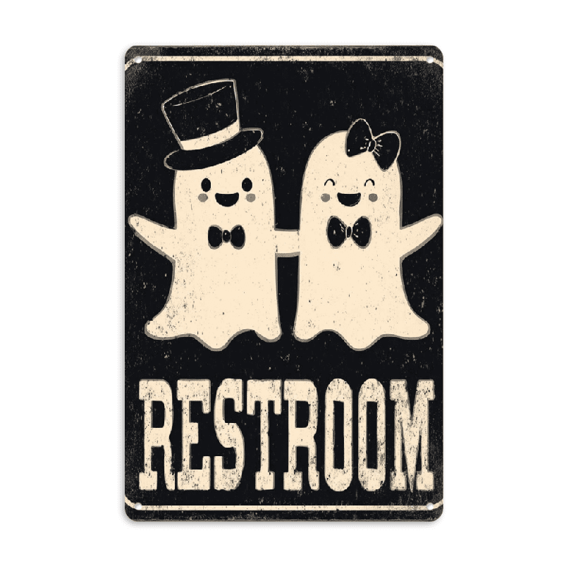 Ullo0ord 8x12" Rustic Metal Sign Rustic Metal Halloween Ghosts Restroom ...
