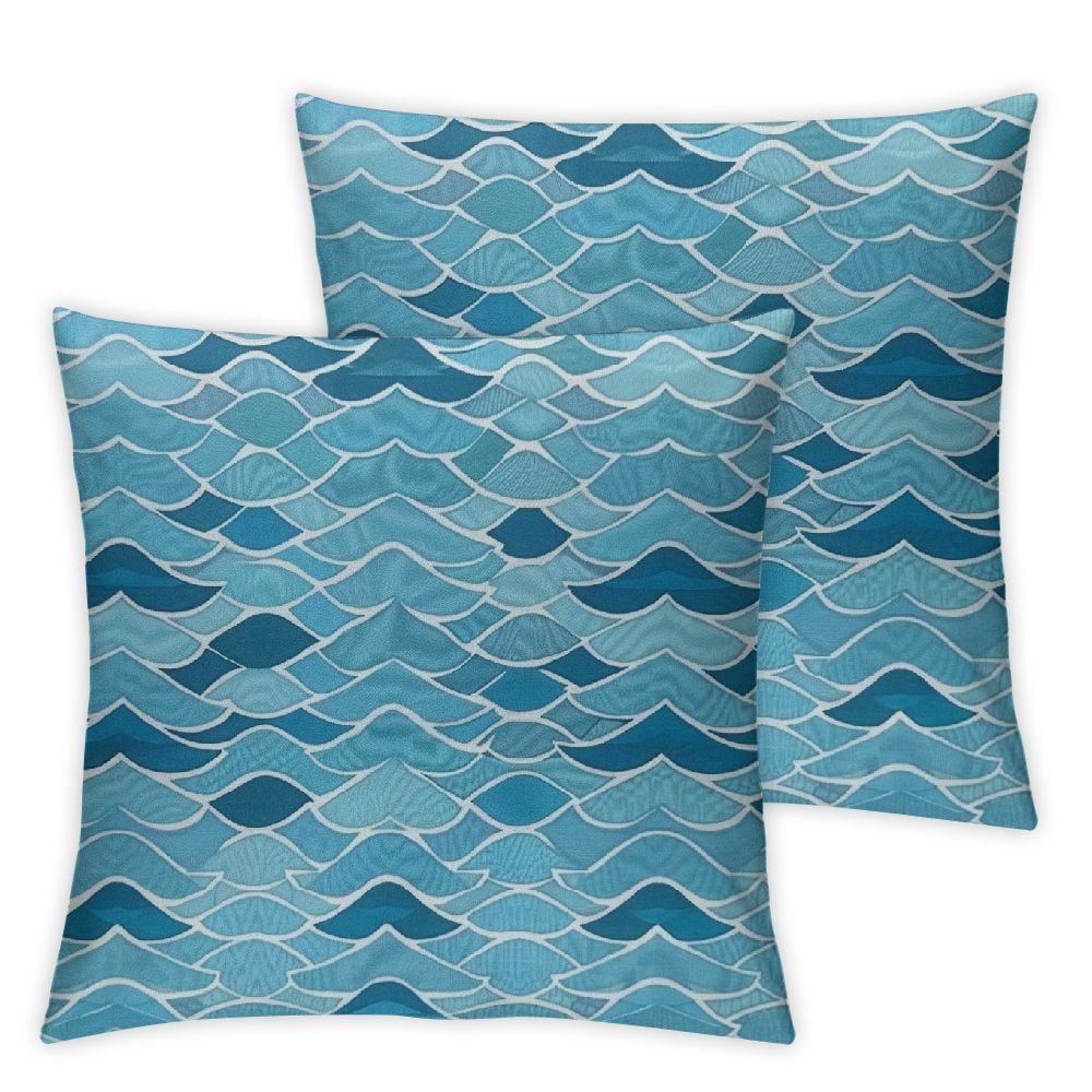 Ullo0ord Aqua Throw Pillow Cover , Blue Tones Half Inner Rounds Wave ...