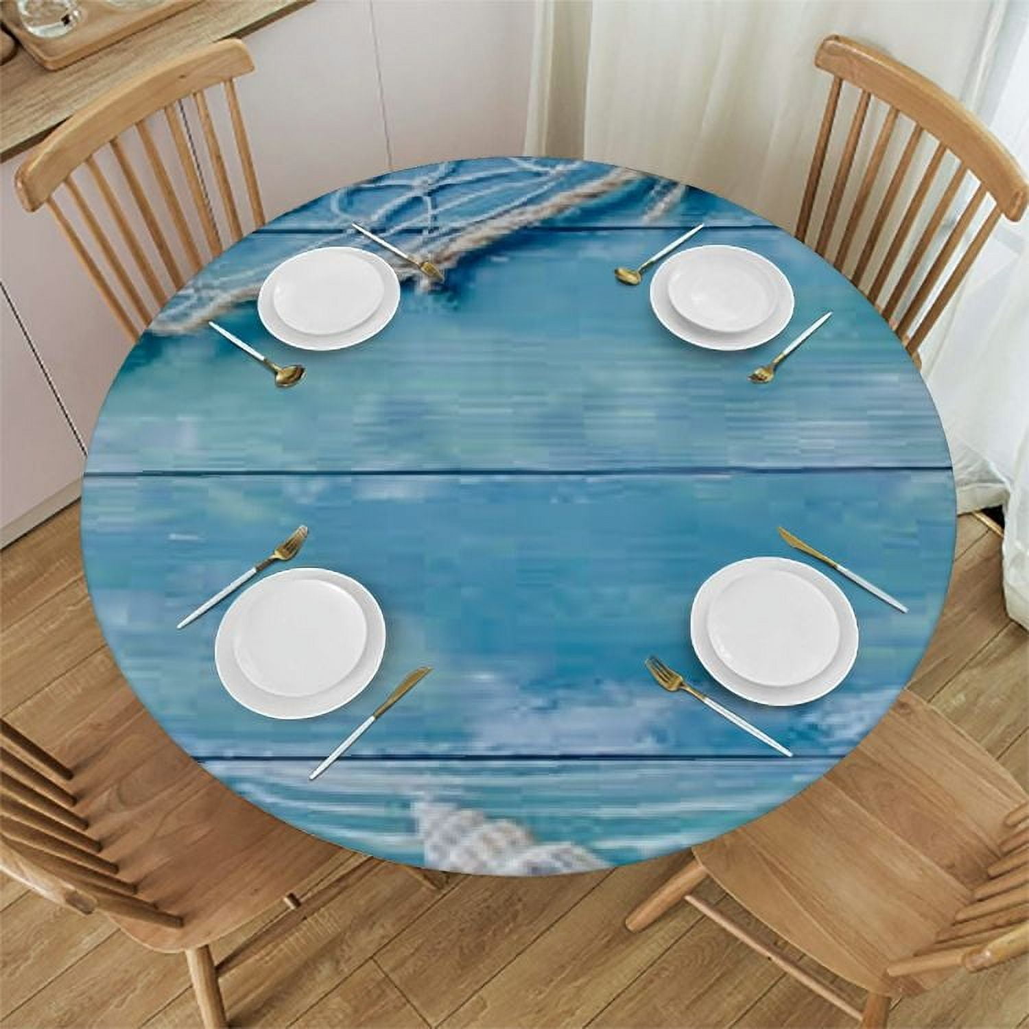 Ullo0ord Beach Round Fitted Tablecloth Teal Round Table Cover with ...