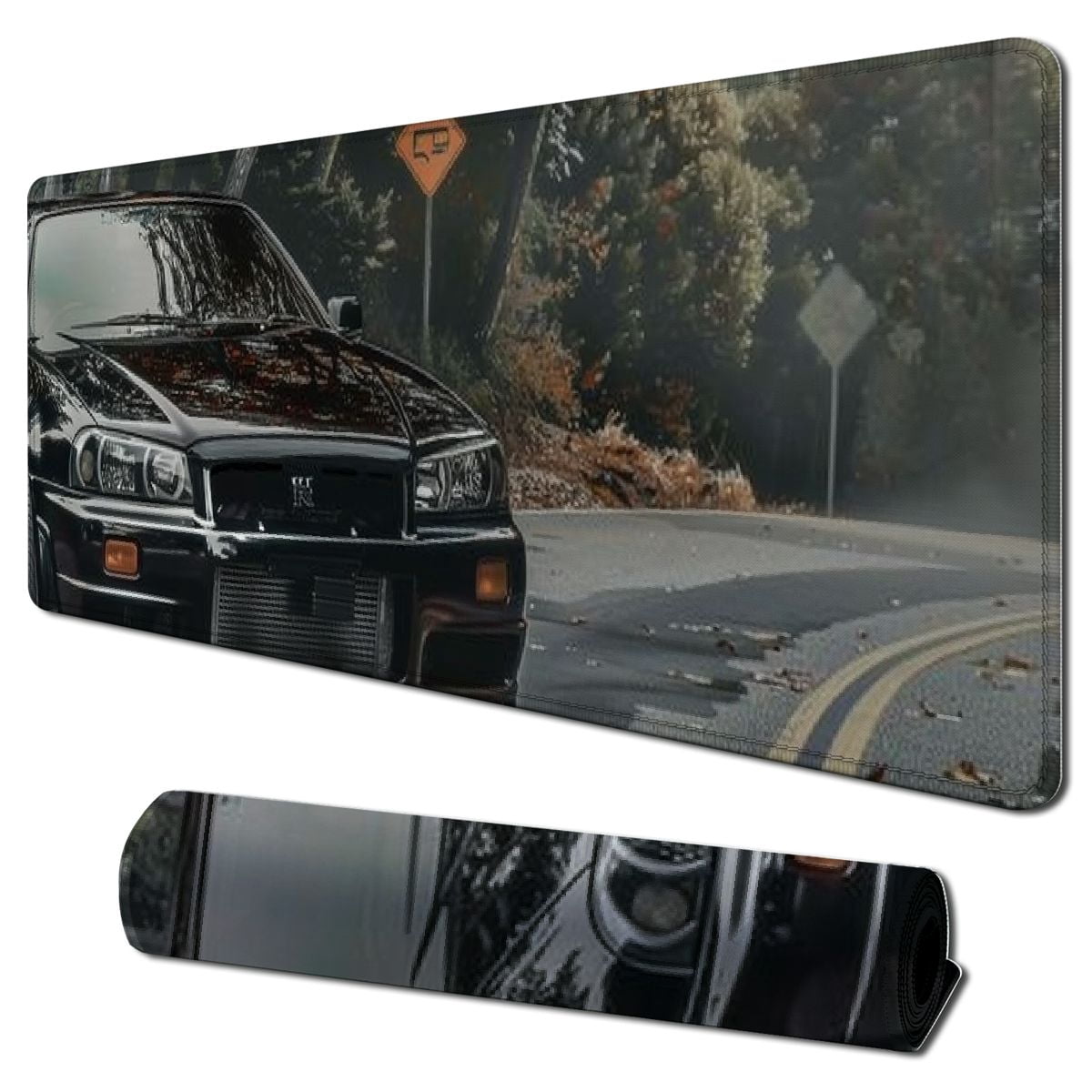 Ullo0ord Black Sport Car Japanese Street Scene Art Large Mouse Pad for ...