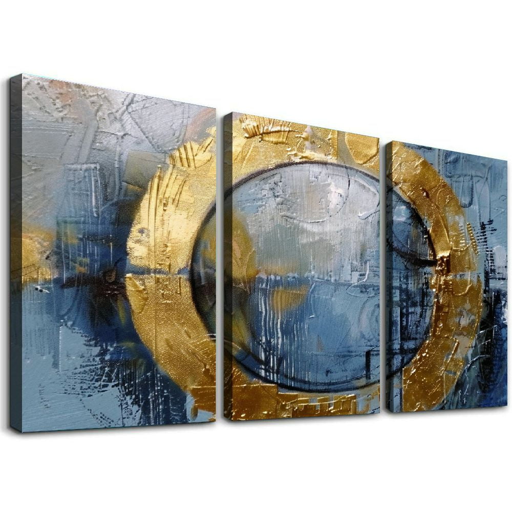 Ullo0ord Blue Abstract Wall Art Canvs - Office Wall Decor Blue and Gold ...